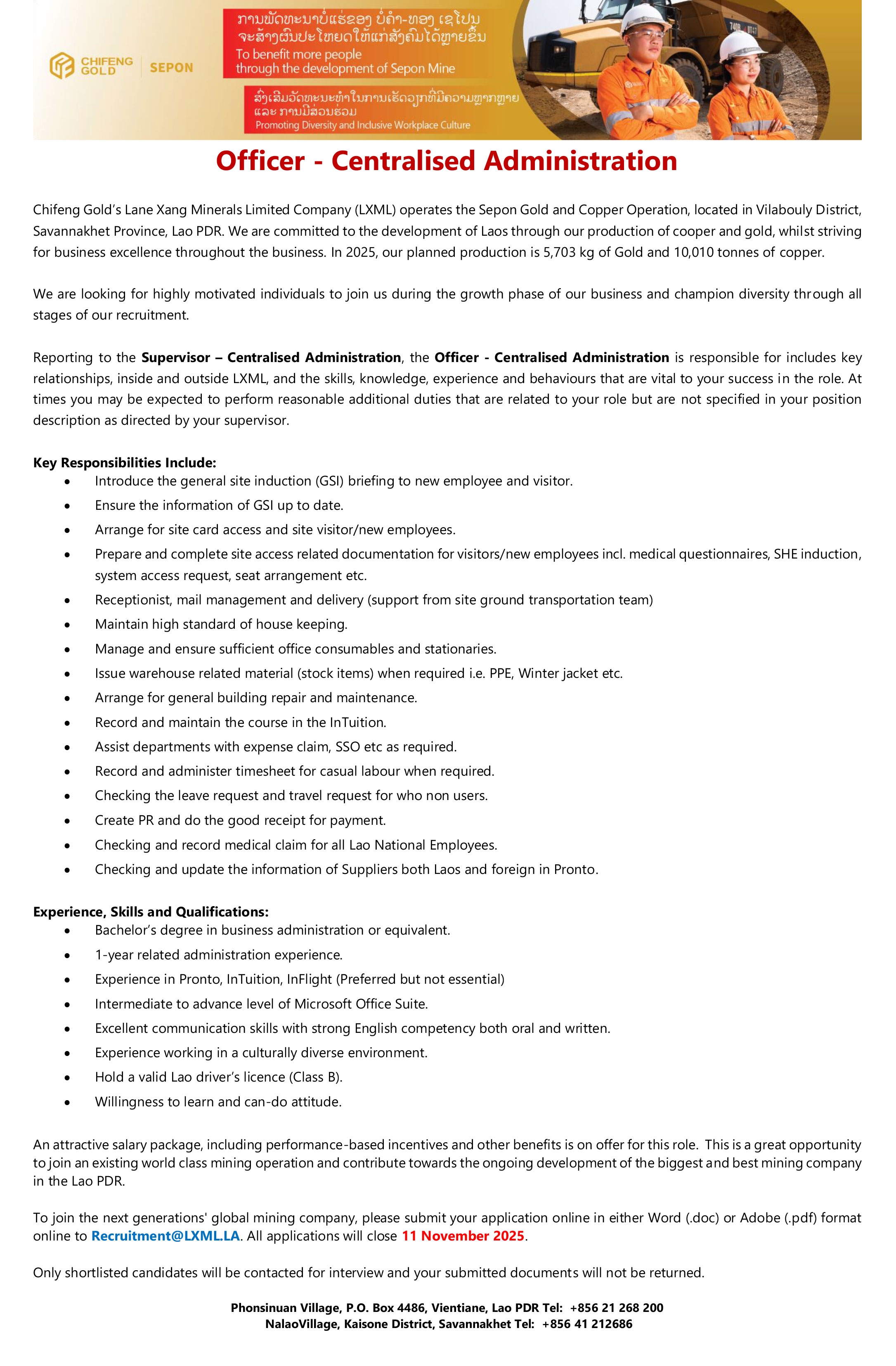 Officer - Centralised Administration