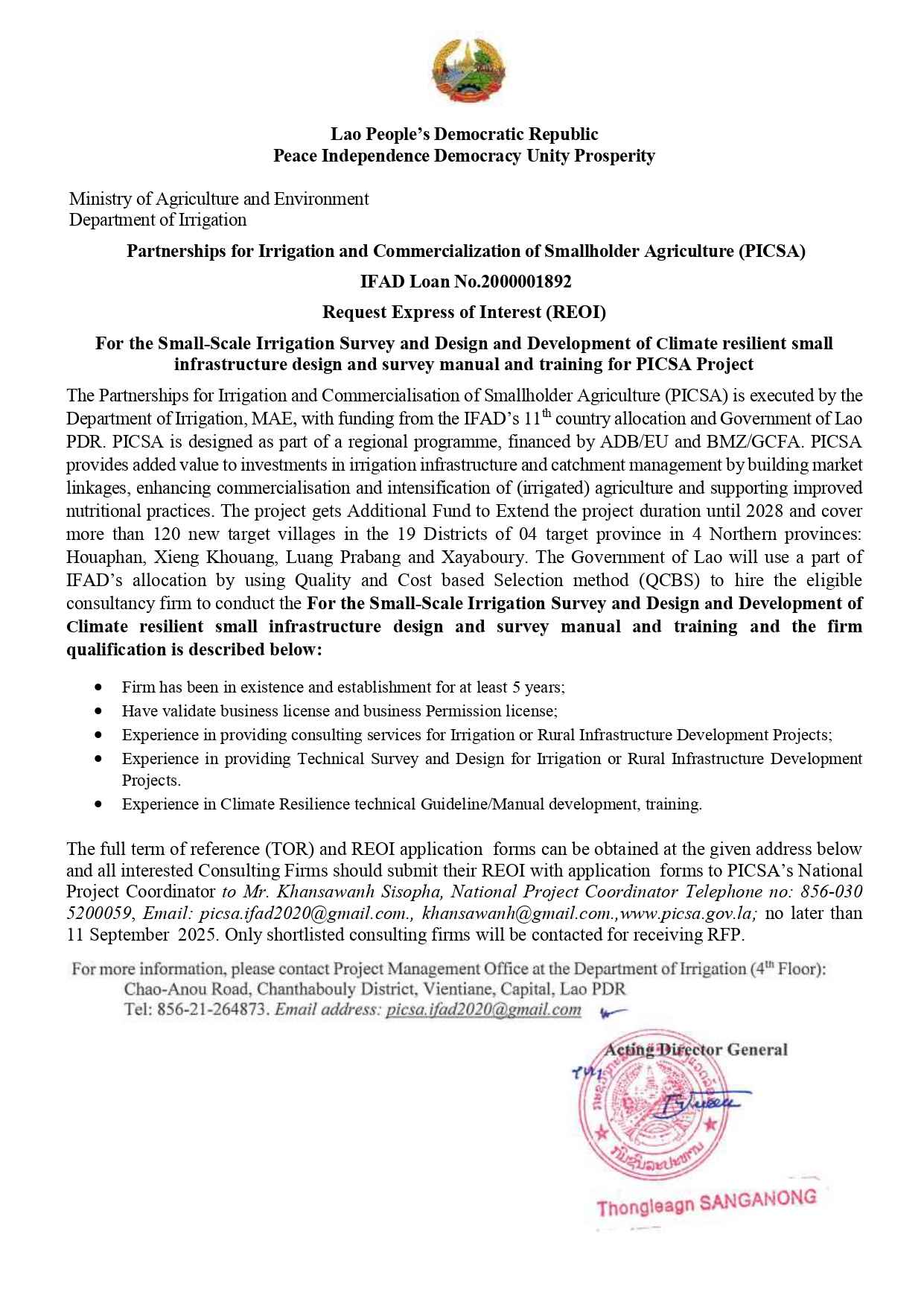 Request Express of Interest (REOI) For Pre-Investment Survey and Design ...