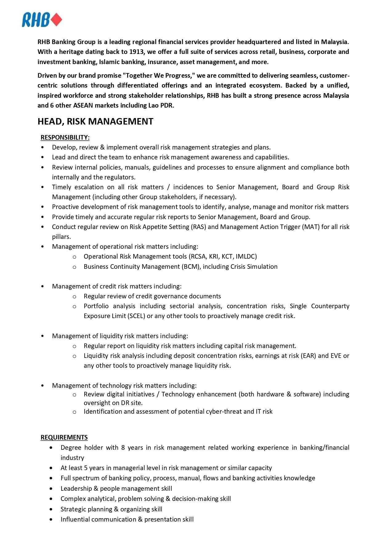 HEAD, RISK MANAGEMENT