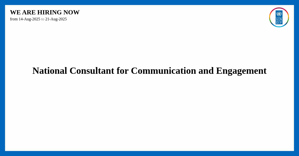 National Consultant for Communication and Engagement