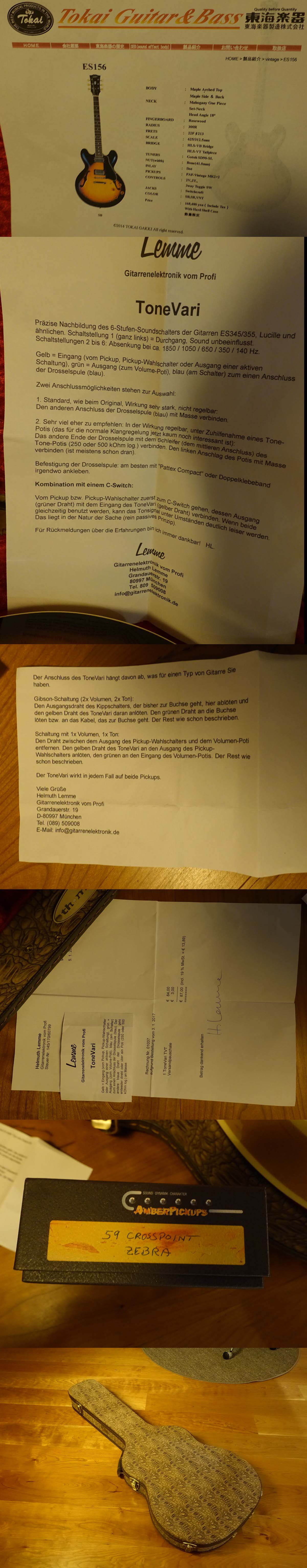 Tokai ES 156 SB, mit Amber Crosspoint Pickups und ToneVari