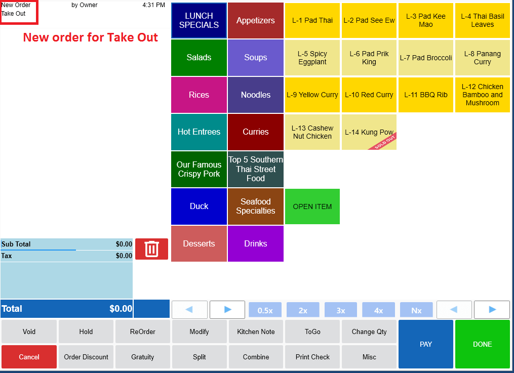 Take Out Order Entry – 4Soft POS