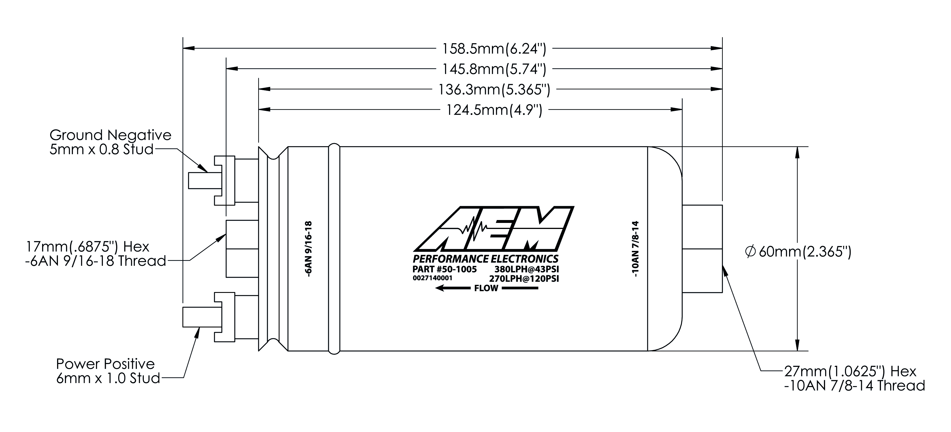 AEM 50-1005 400lph Inline Hi Flow Fuel Pump