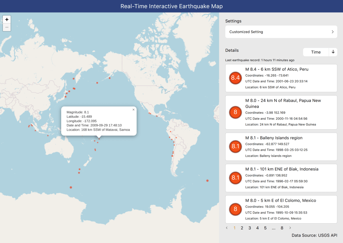 Real Time Interactive Earthquake Map