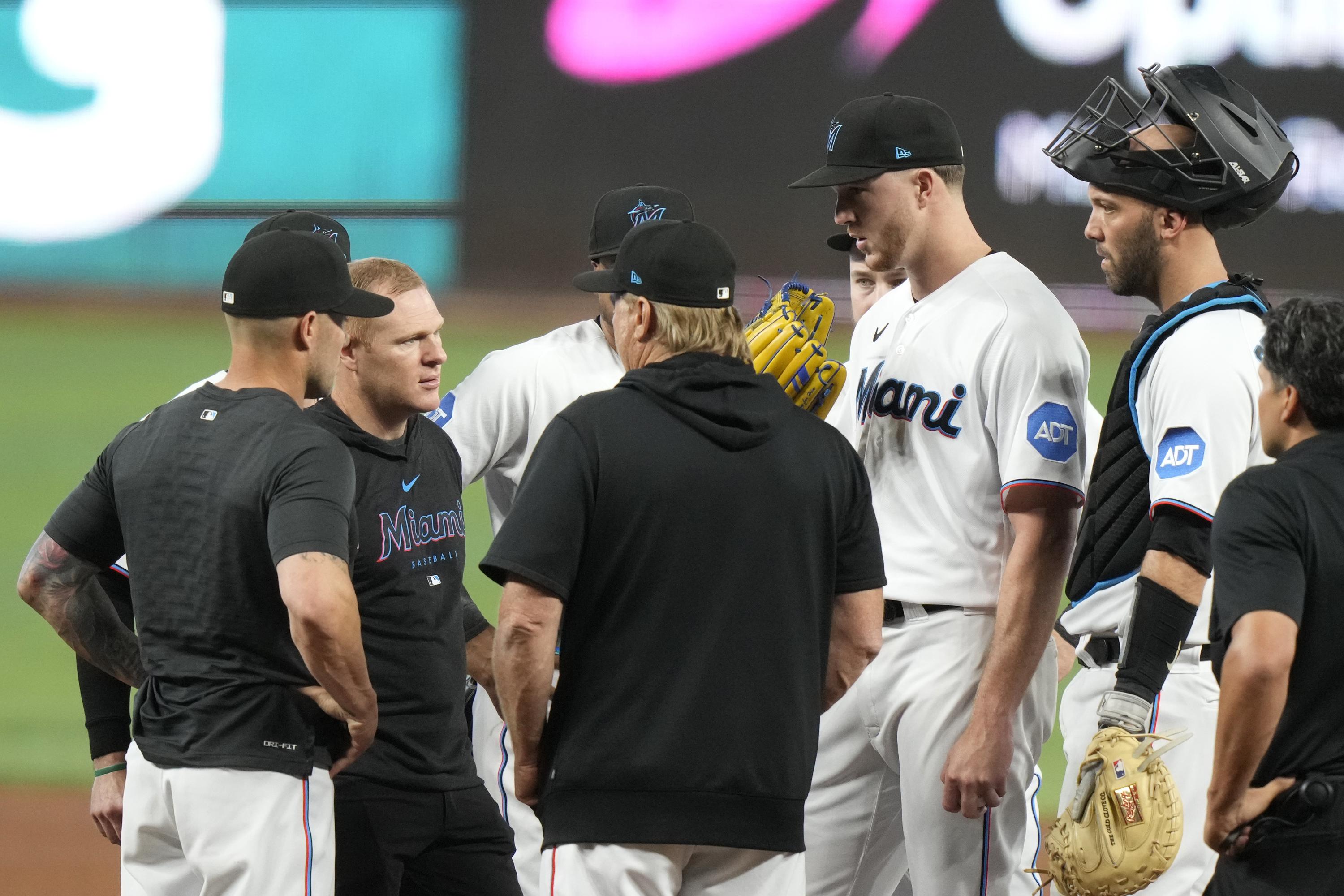 Marlins LHP Rogers exits game with left forearm tightness | AP News