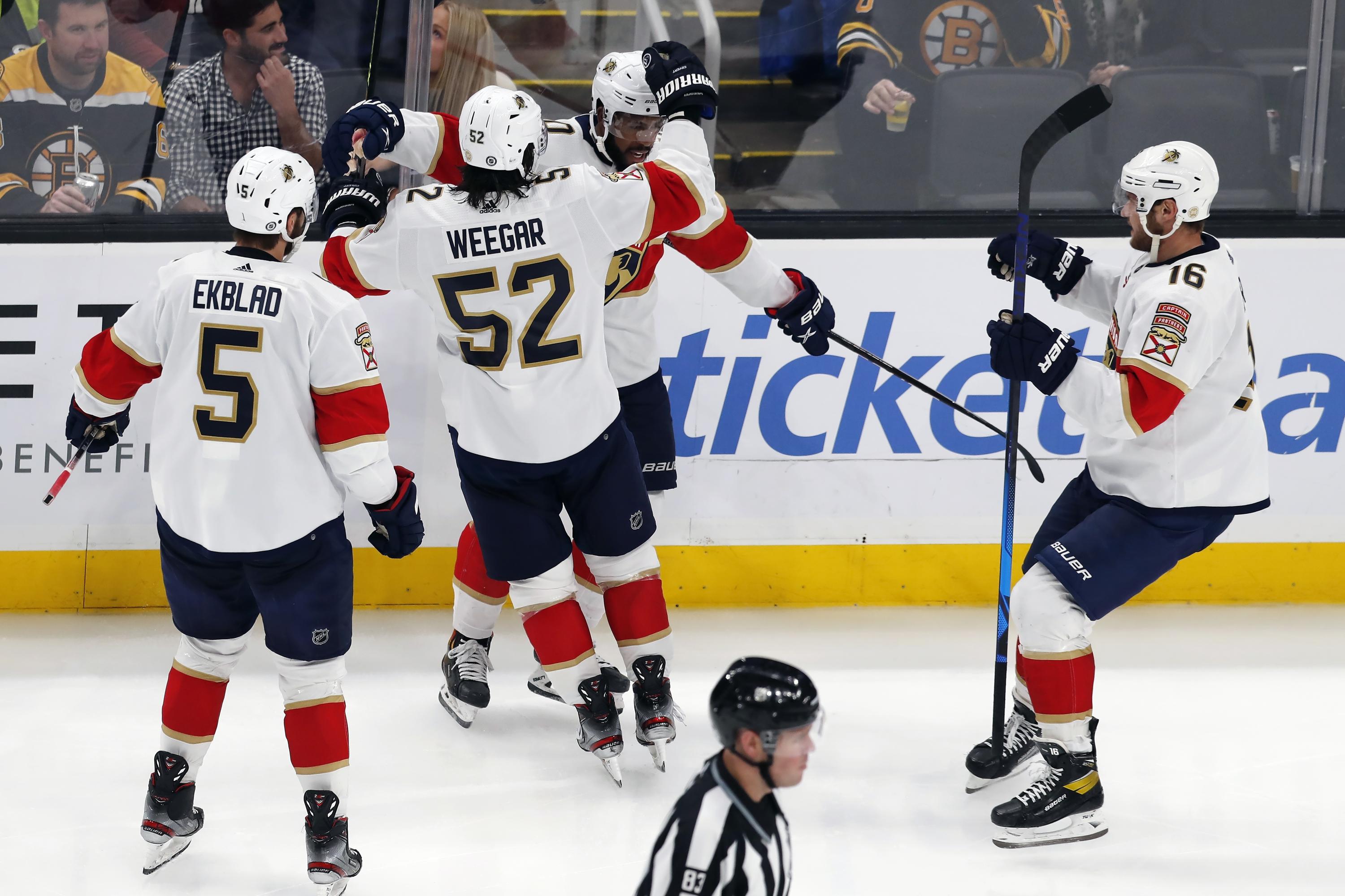 Boston beats Panthers, stops season-opening win streak at 8 | AP News