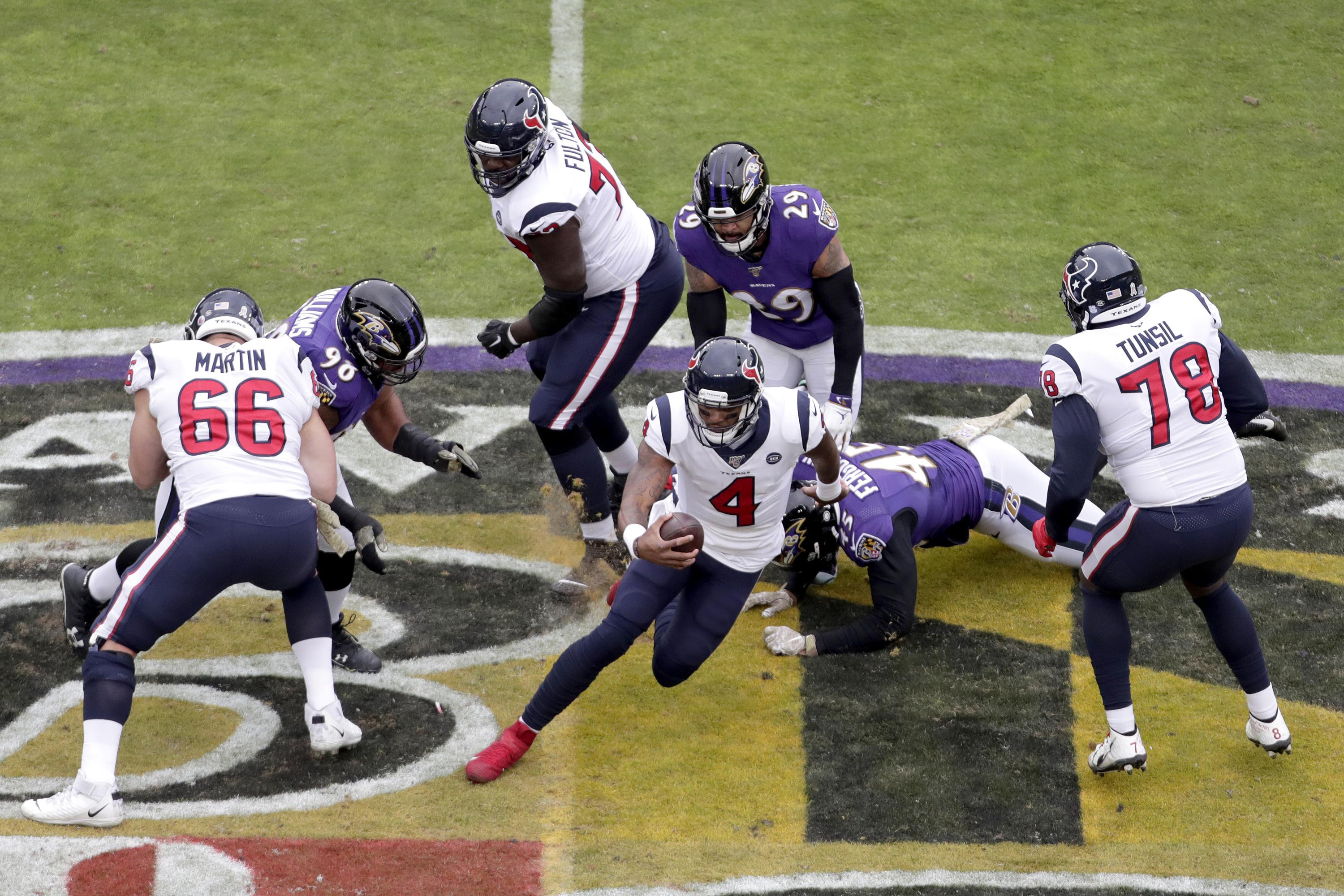 Ravens harass Watson, beat Texans 41-7 for 6th straight win | AP News