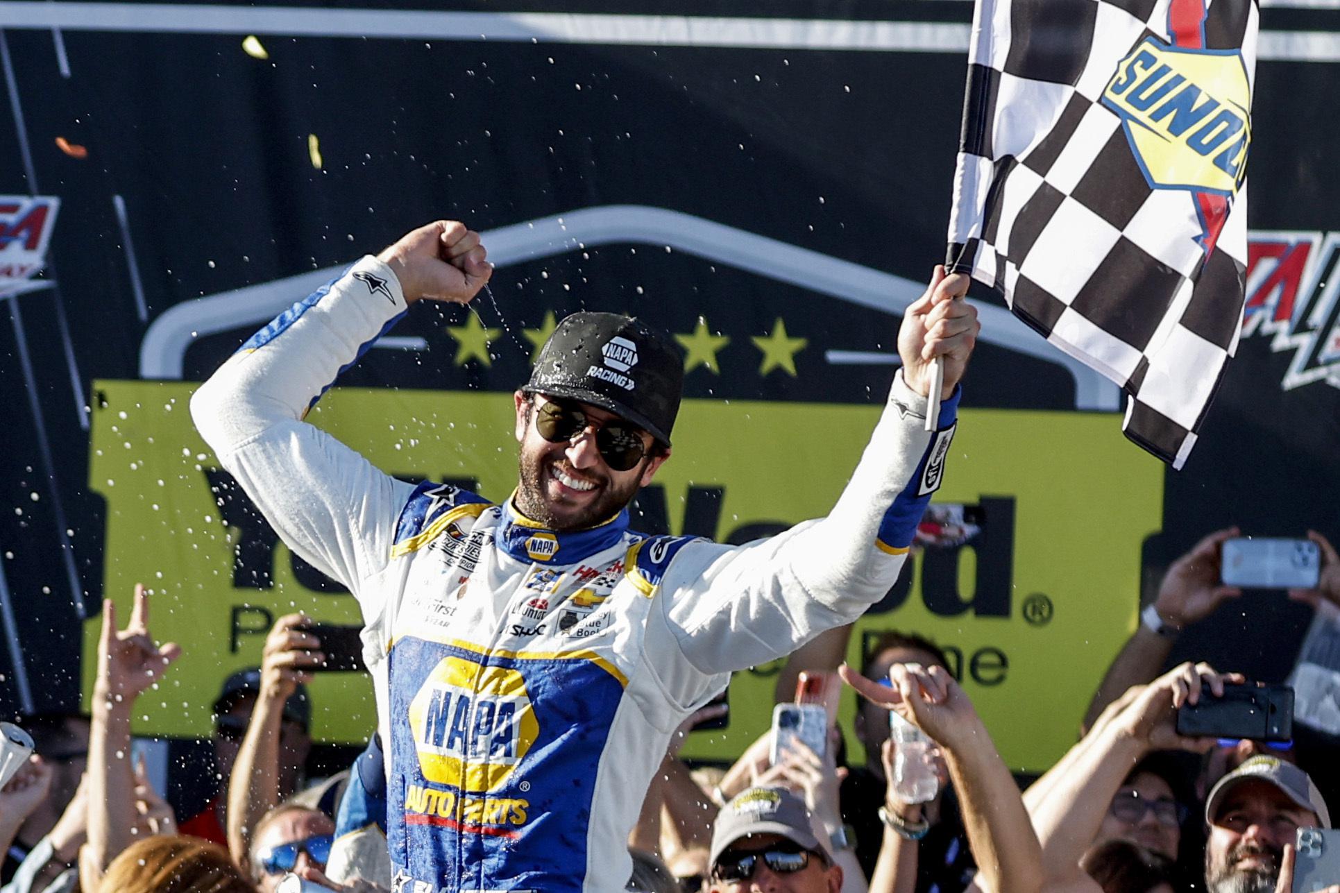 Elliott advances in NASCAR playoffs with Talladega victory | AP News