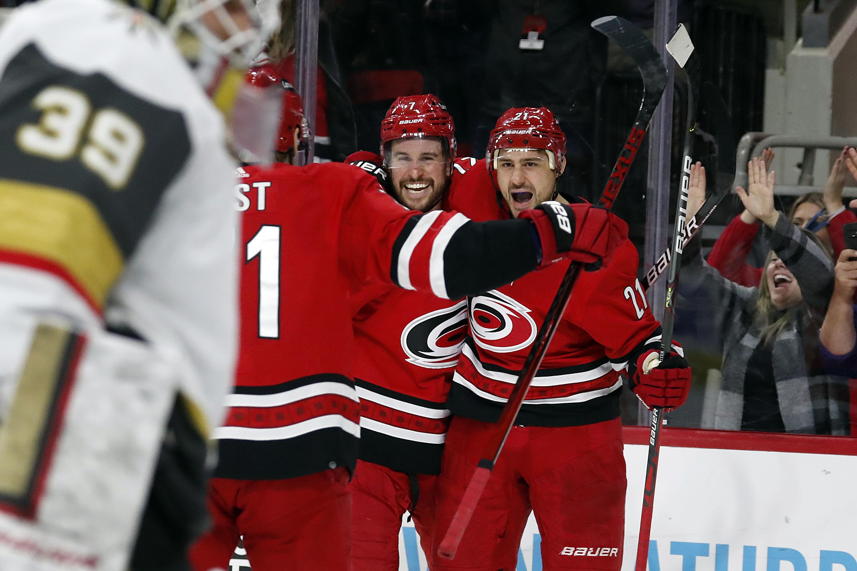 Aho's 2nd goal in OT lifts Hurricanes over Golden Knights | AP News