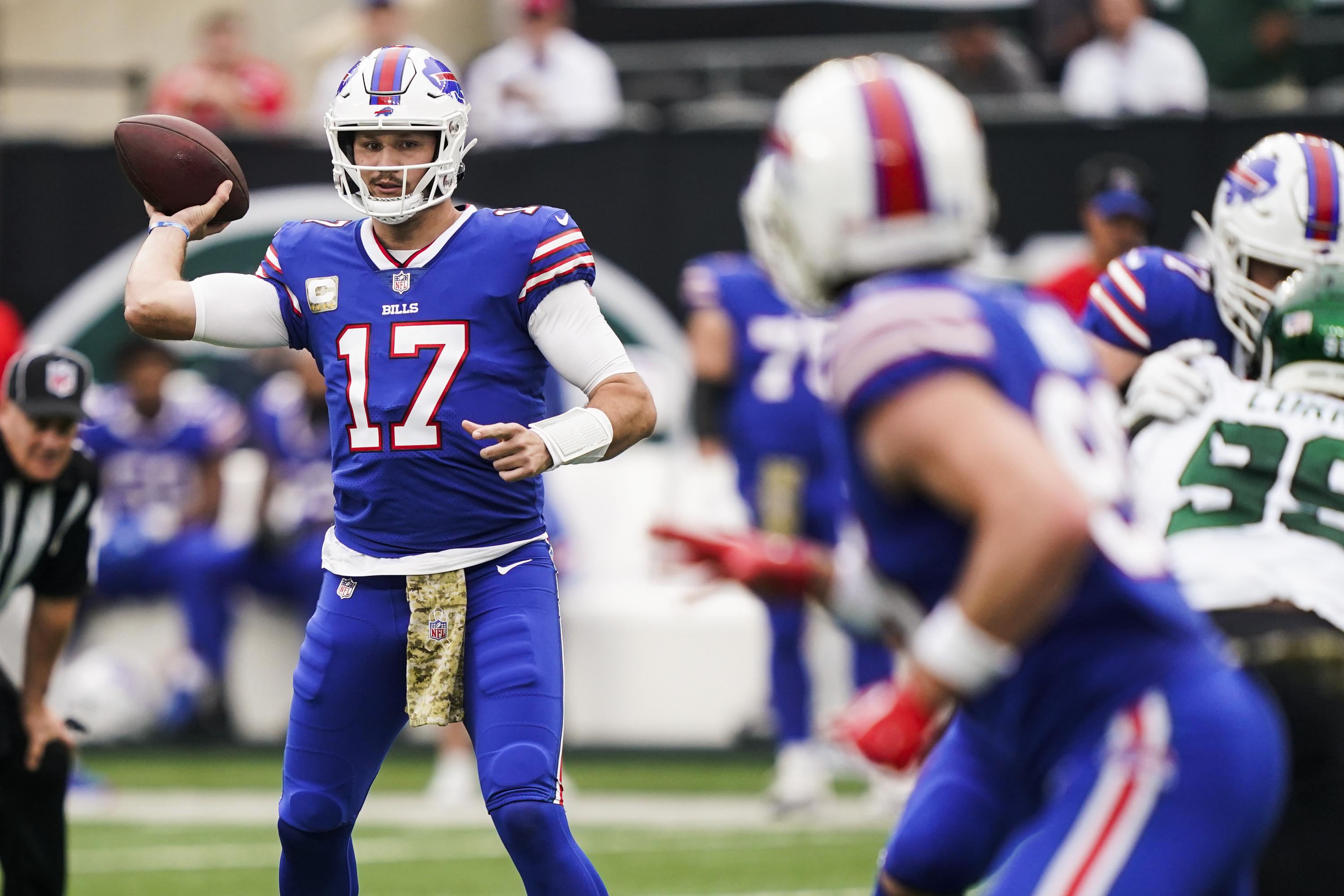 Bills QB Allen returns to practice, questionable for Sunday | AP News