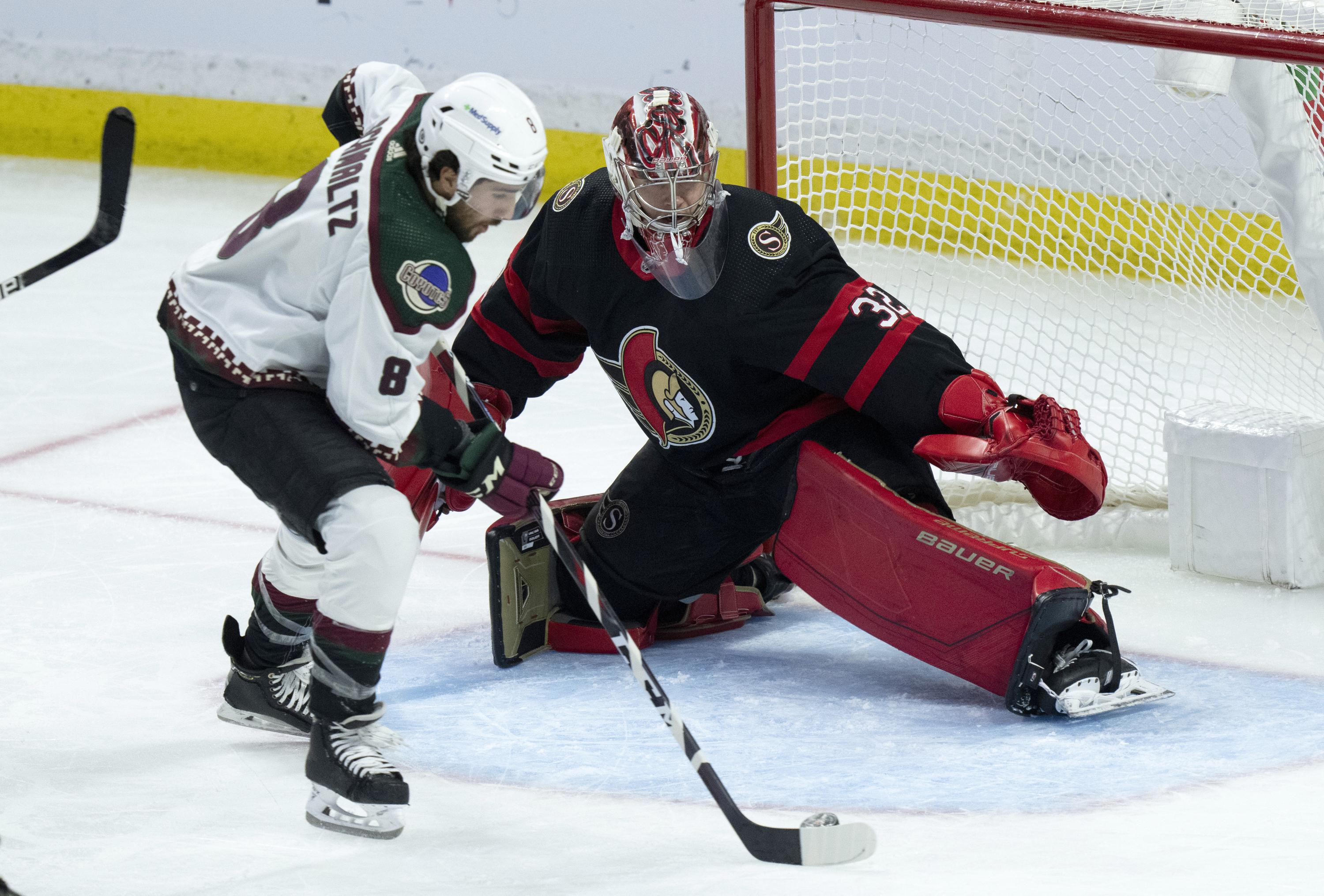 Crouse scores 3 times in Coyotes' 5-3 win over Senators | AP News