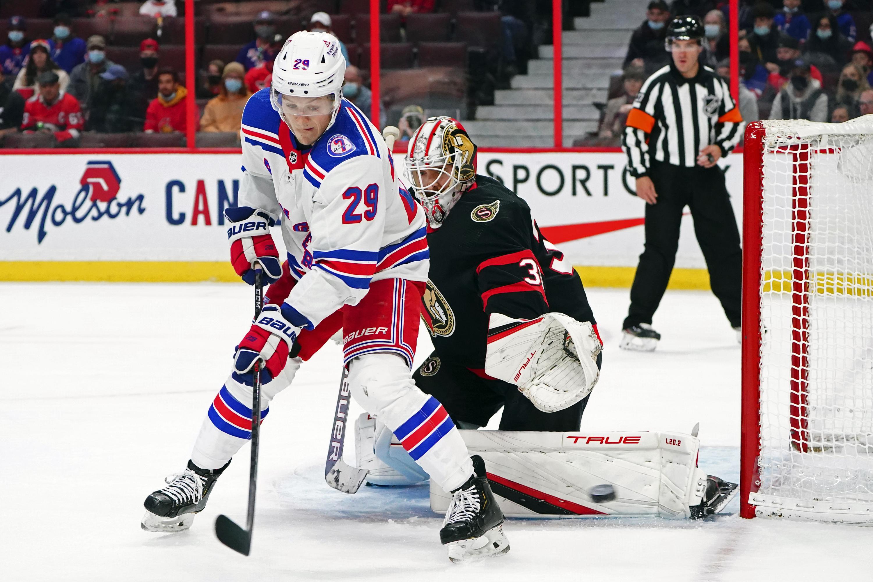Rangers score 3 in final 6 minutes, rally past Sens 3-2 | AP News