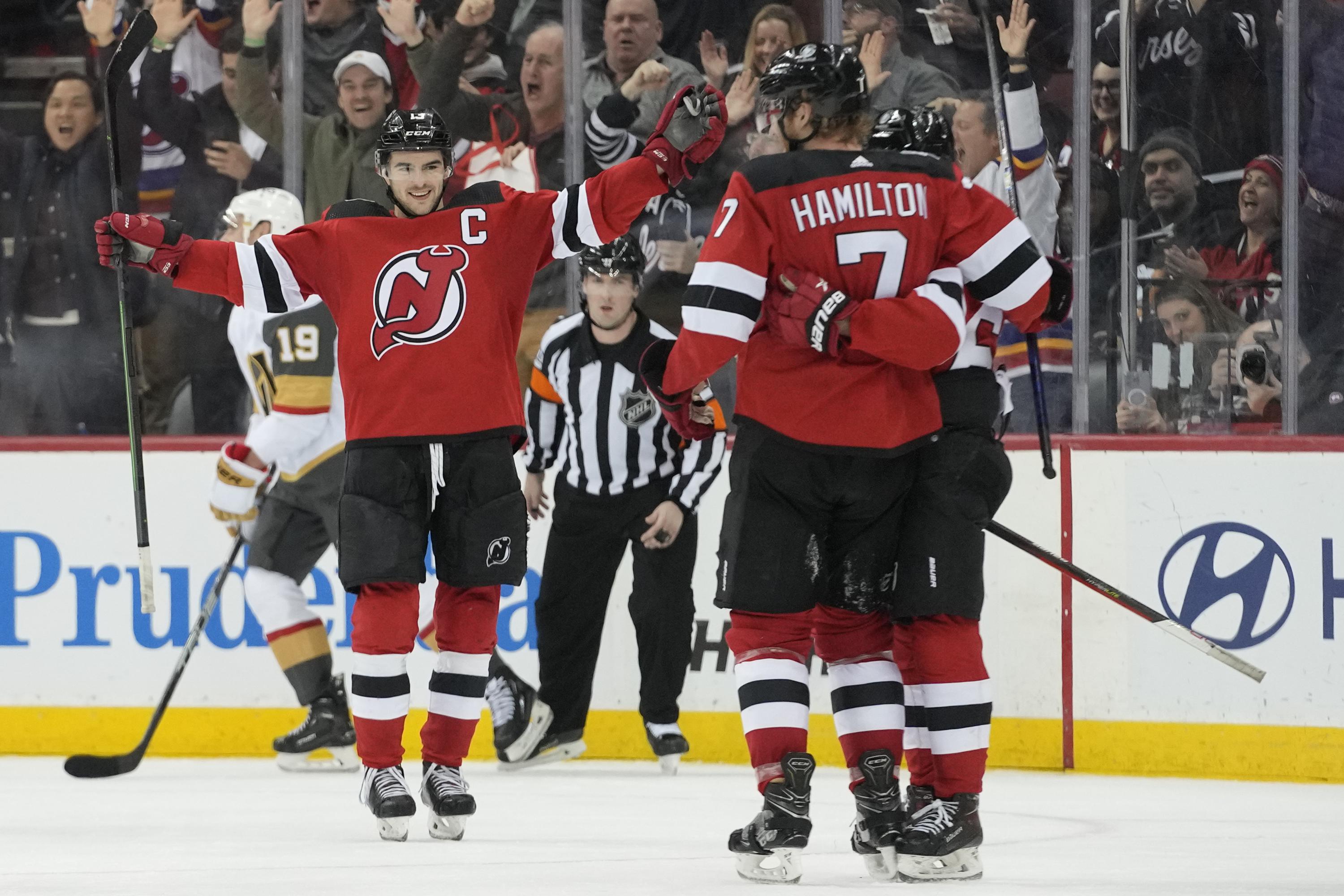 Hamilton scores twice, Devils defeat Vegas 3-2 in OT | AP News