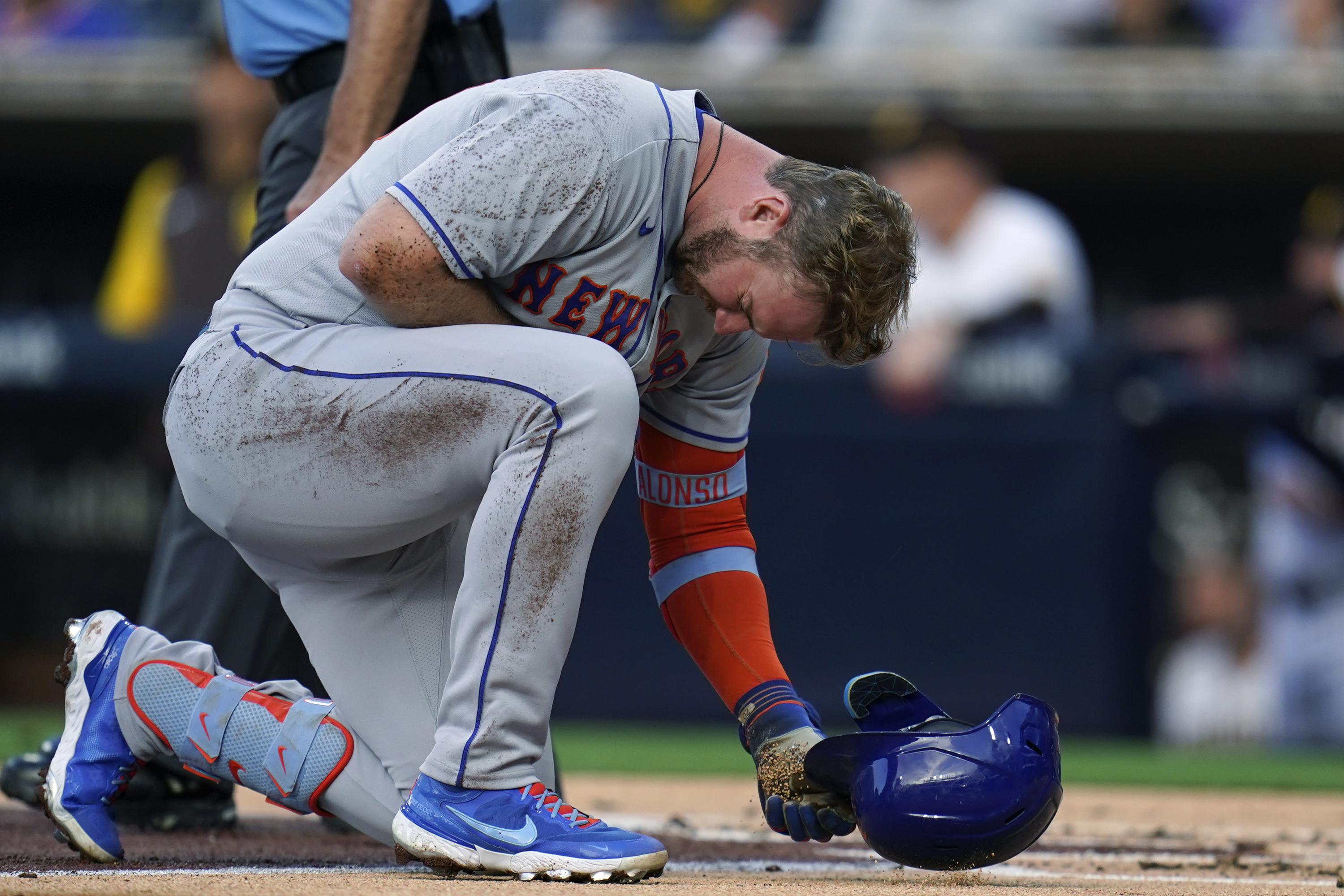 Mets slugger Alonso exits after getting hit on hand by pitch | AP News