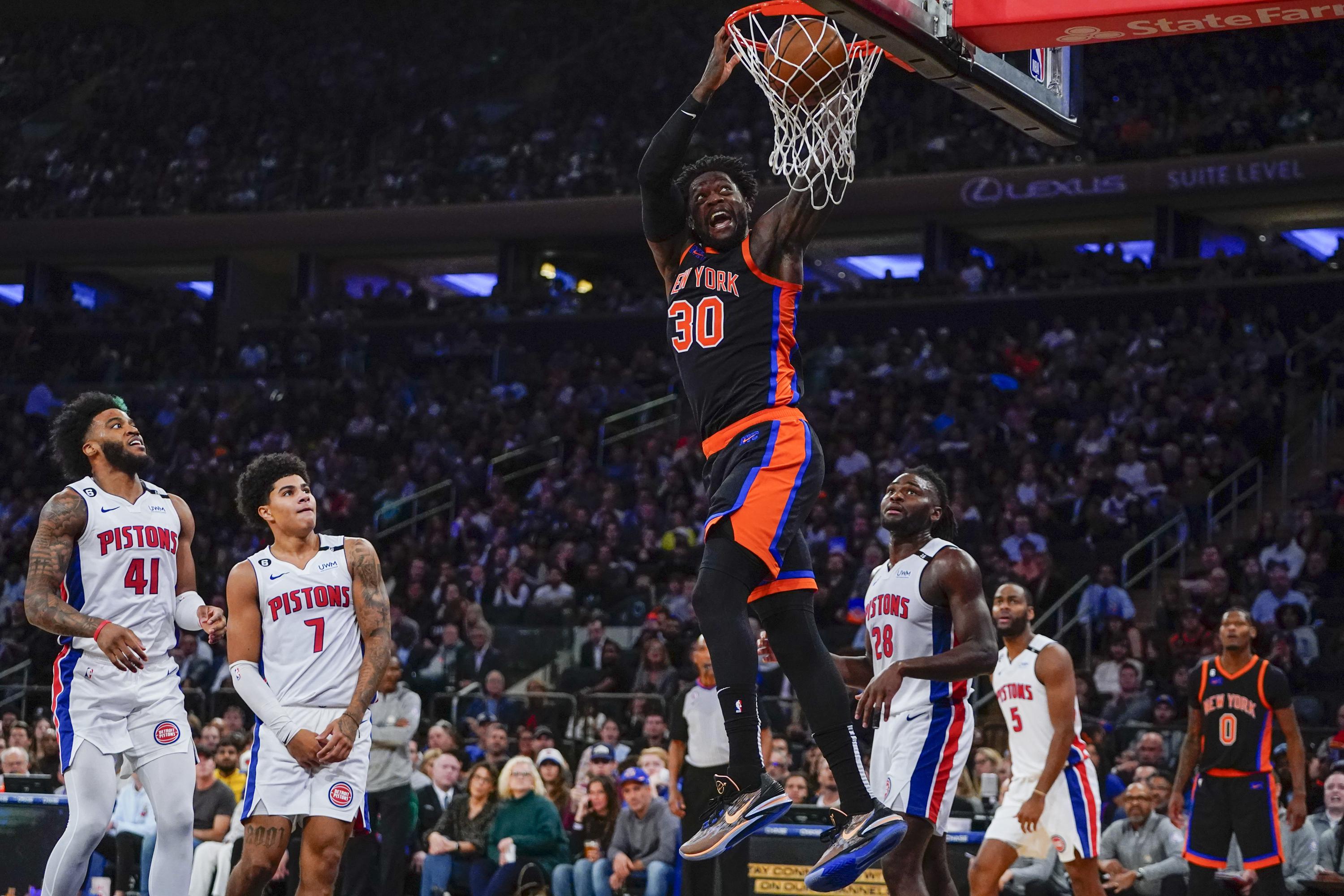 New York Knicks hold on for 121-112 win over Detroit Pistons | AP News