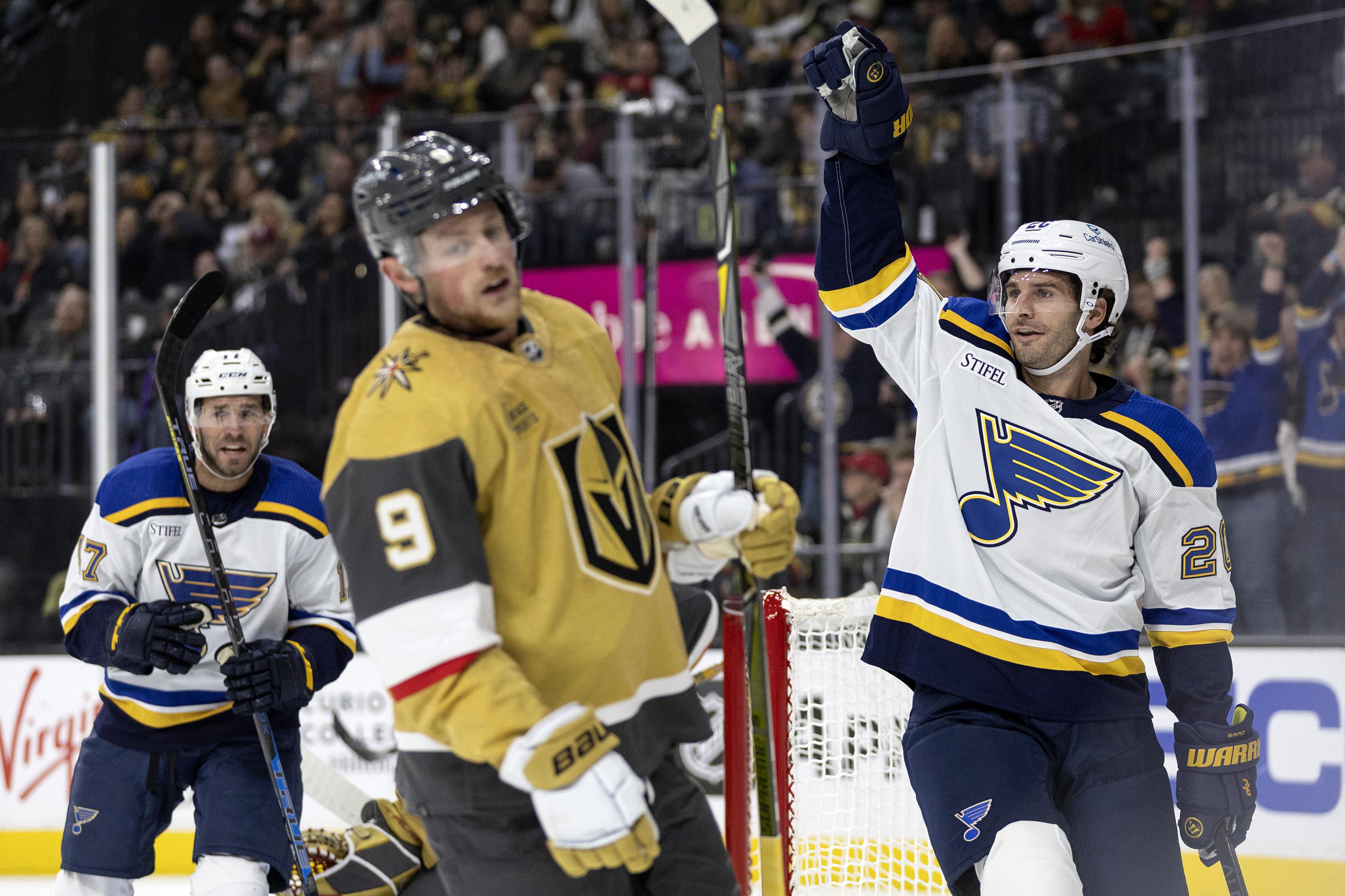 Blues win 3-2 to snap Golden Knights' 9-game win streak | AP News
