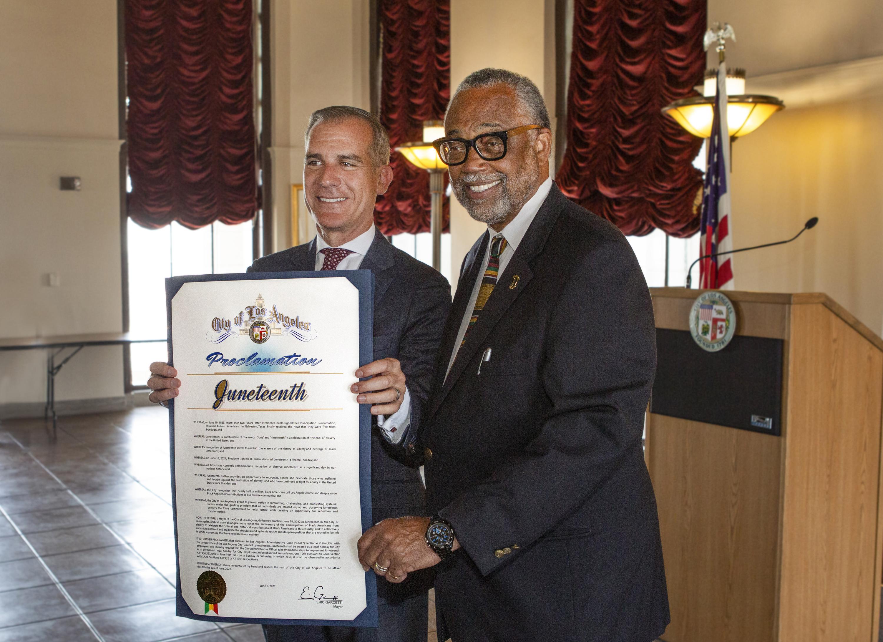 Los Angeles mayor proclaims Juneteenth official city holiday | AP News
