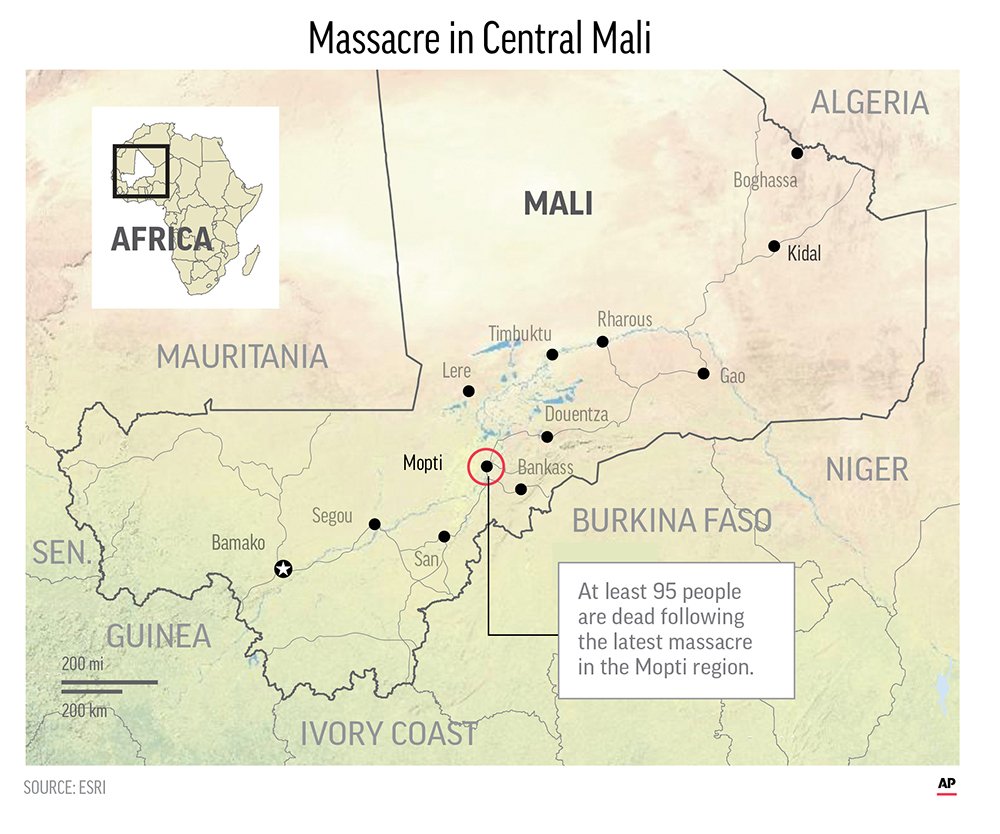 Assailants raid village in Mali, killing at least 95 people | AP News