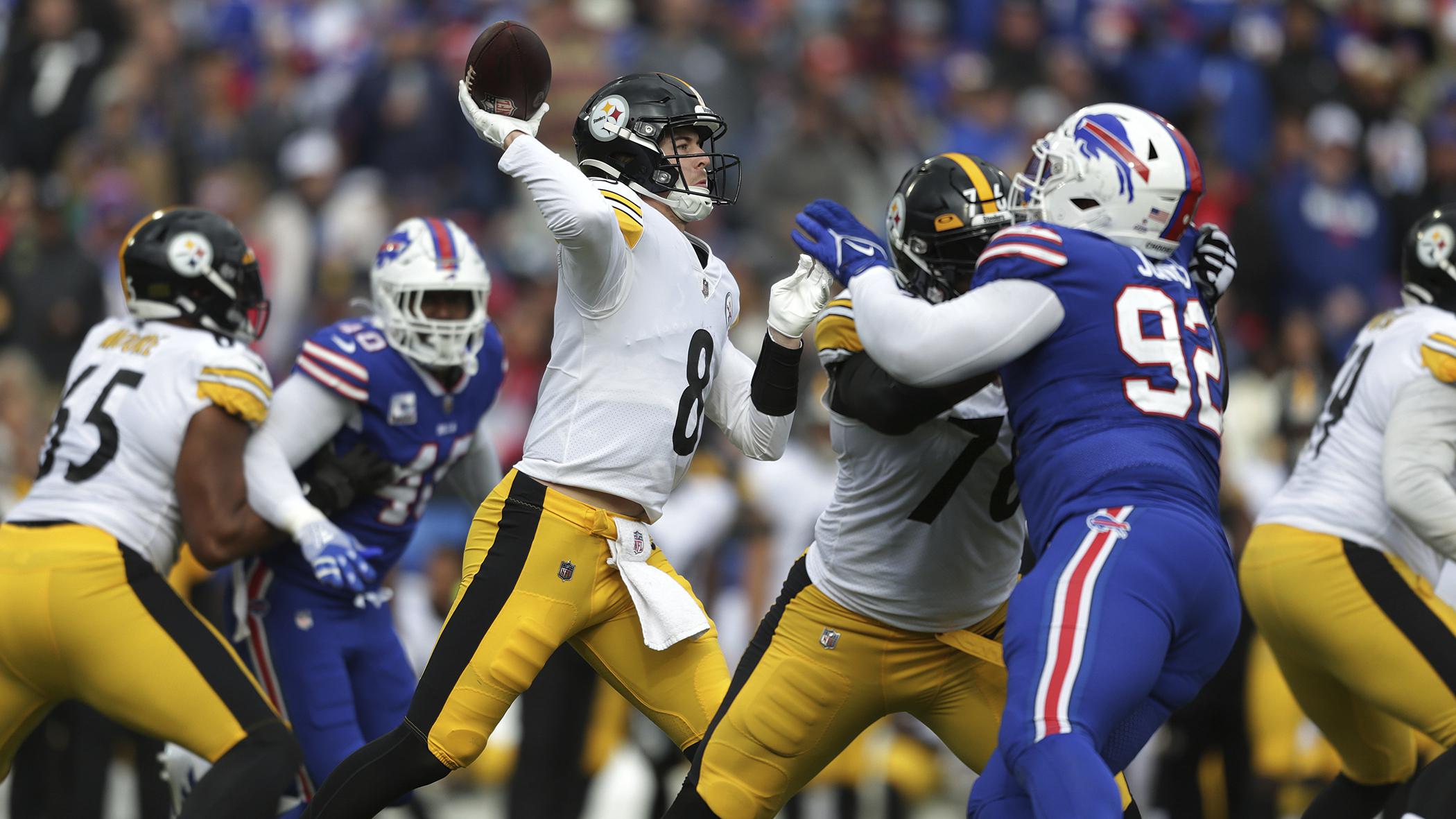 Pickett shows fire, Steelers defense sags in 38-3 loss | AP News