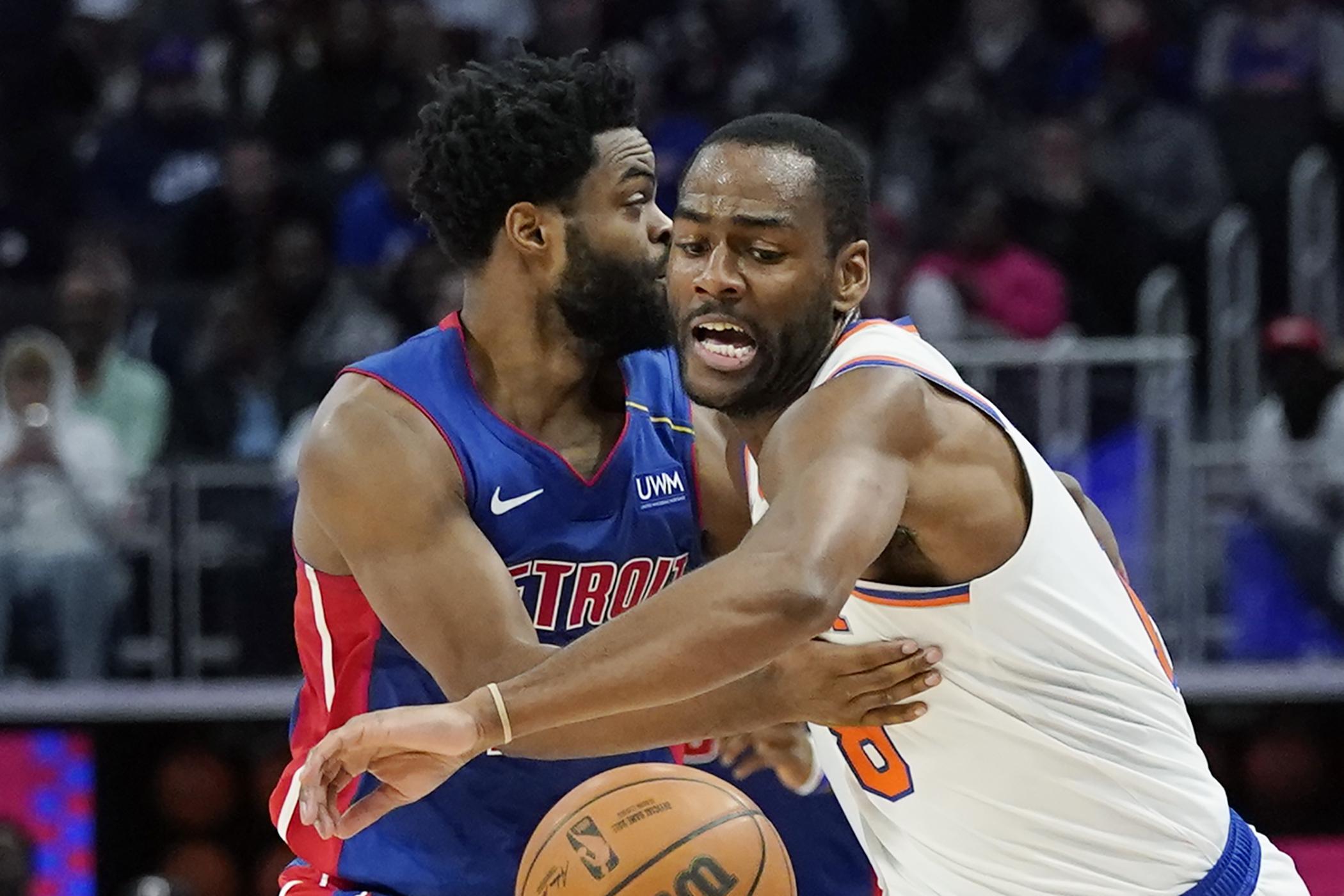 Burks, Knicks bench power past short-handed Pistons 94-85 | AP News