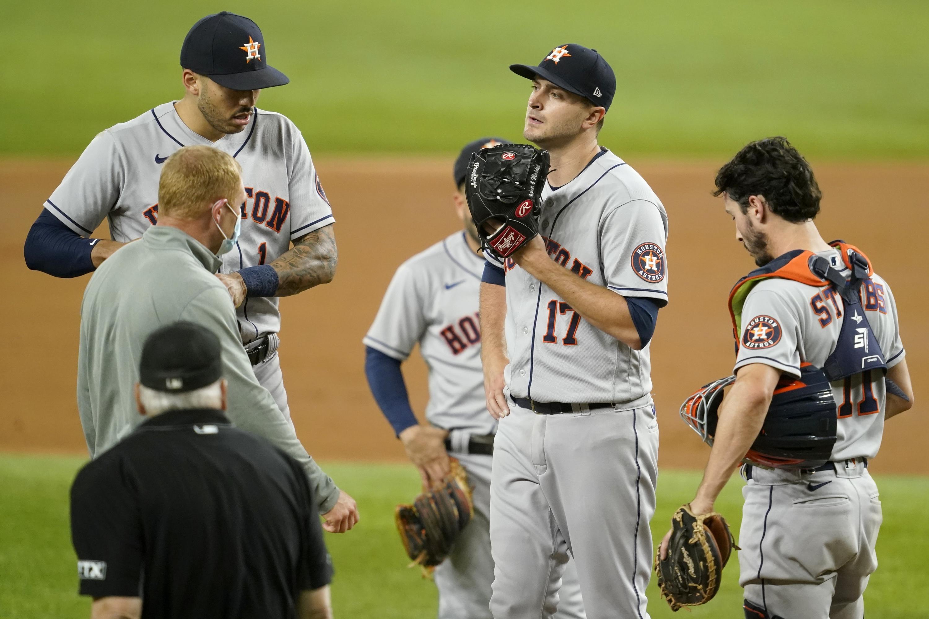 Astros starter Odorizzi leaves game after play at 1st base | AP News