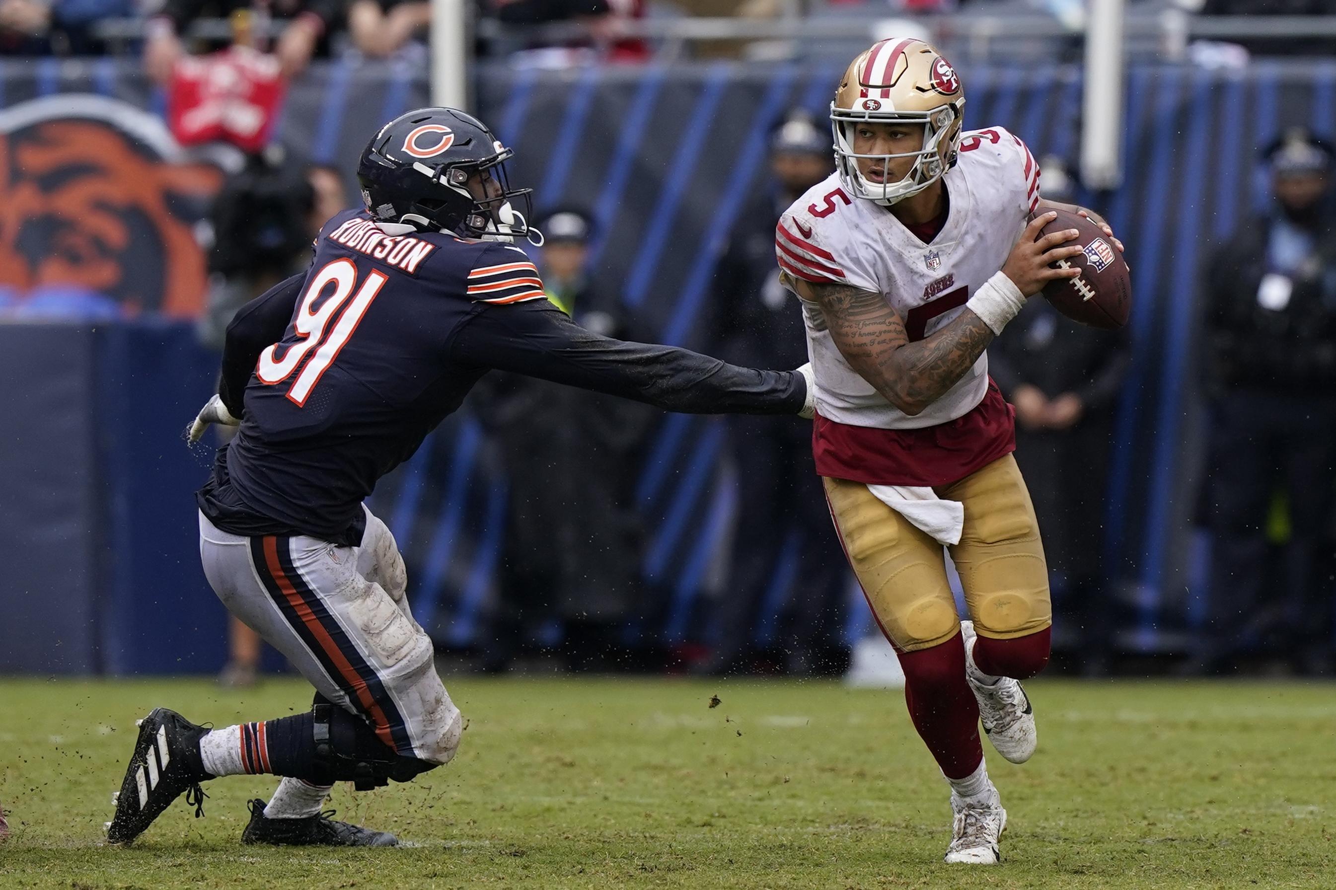 Lance 'frustrated' with his mistakes in 49ers' loss to Bears | AP News