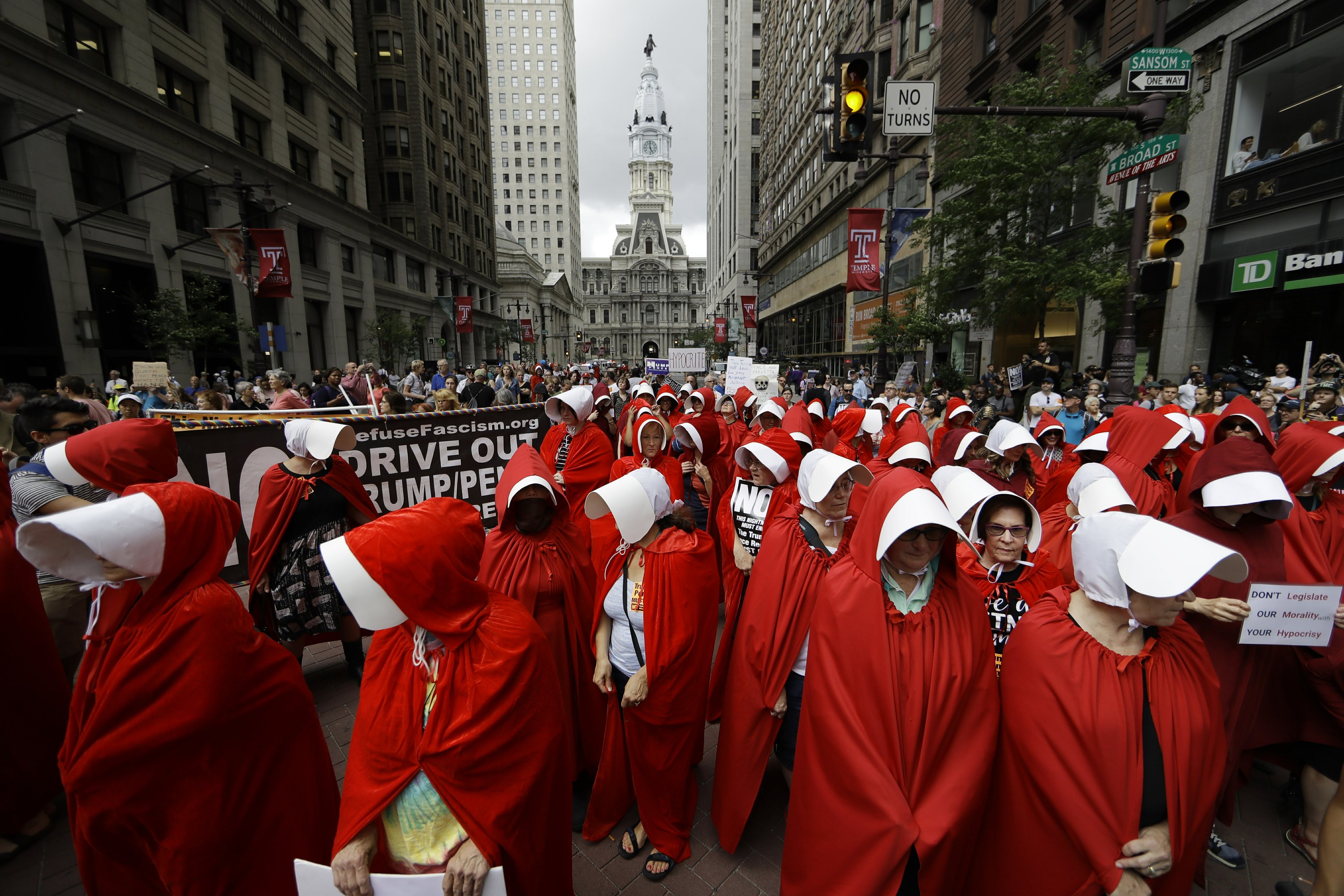 'Handmaid's Tale' demonstrators protest Pence in Philly | AP News