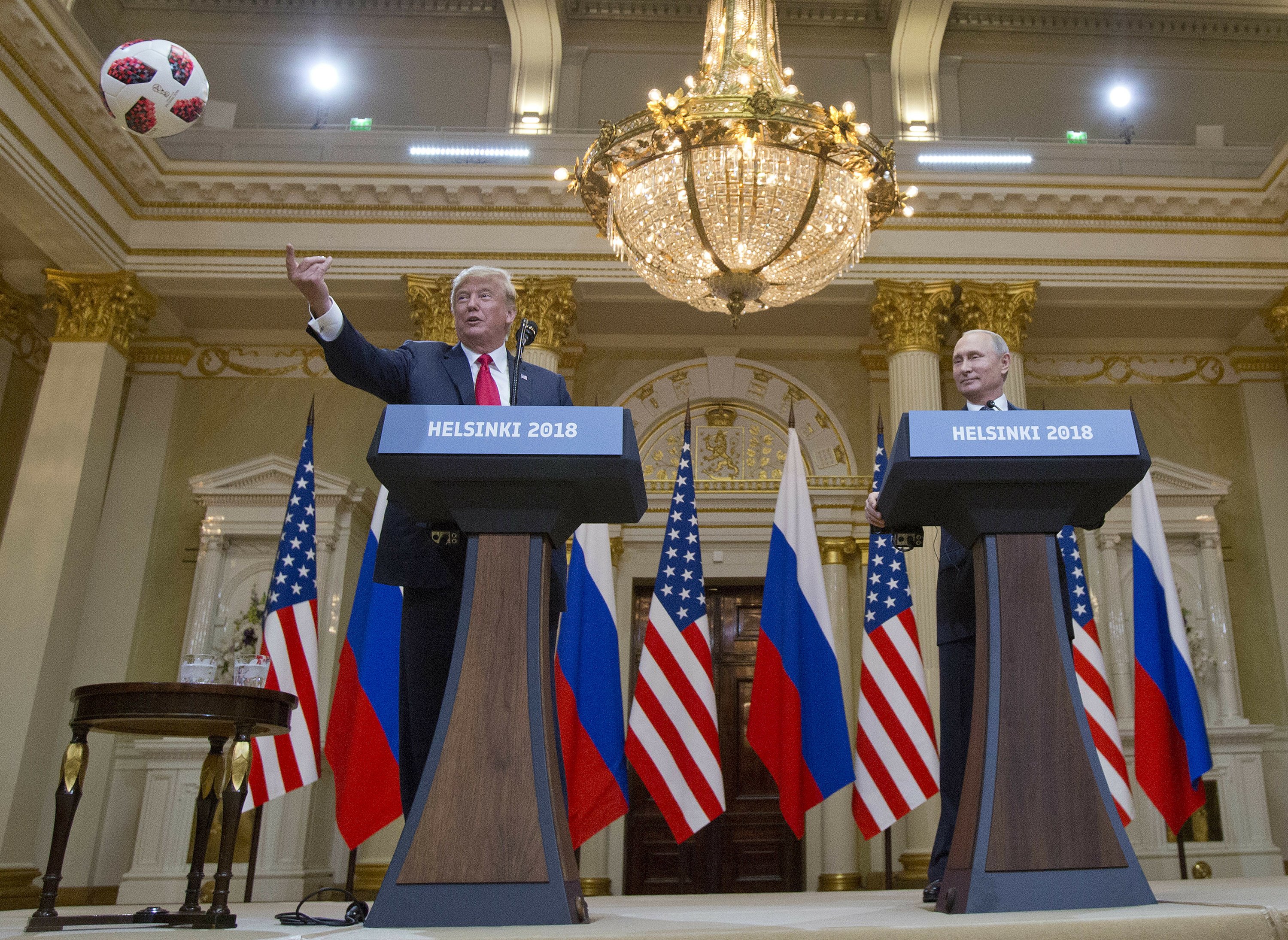 Soccer diplomacy: World Cup host Putin gives Trump a ball