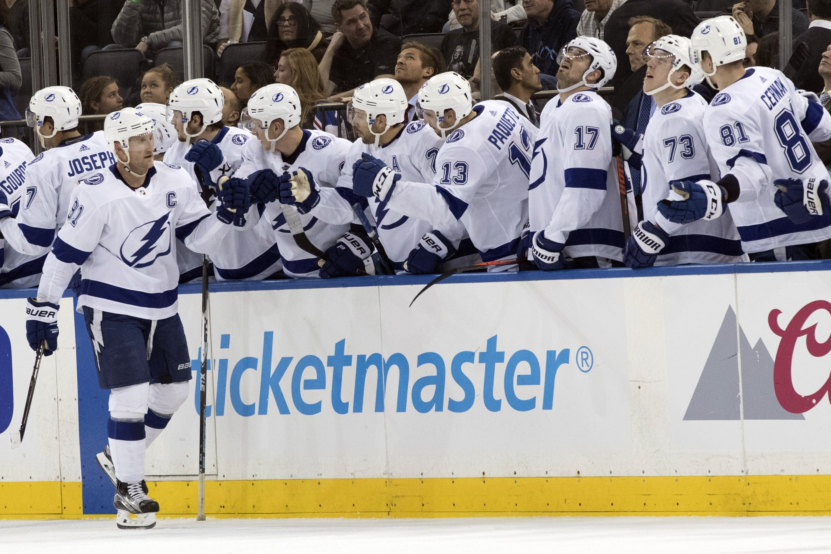 Stamkos, Domingue lead Lightning to 3-2 win over Rangers | AP News