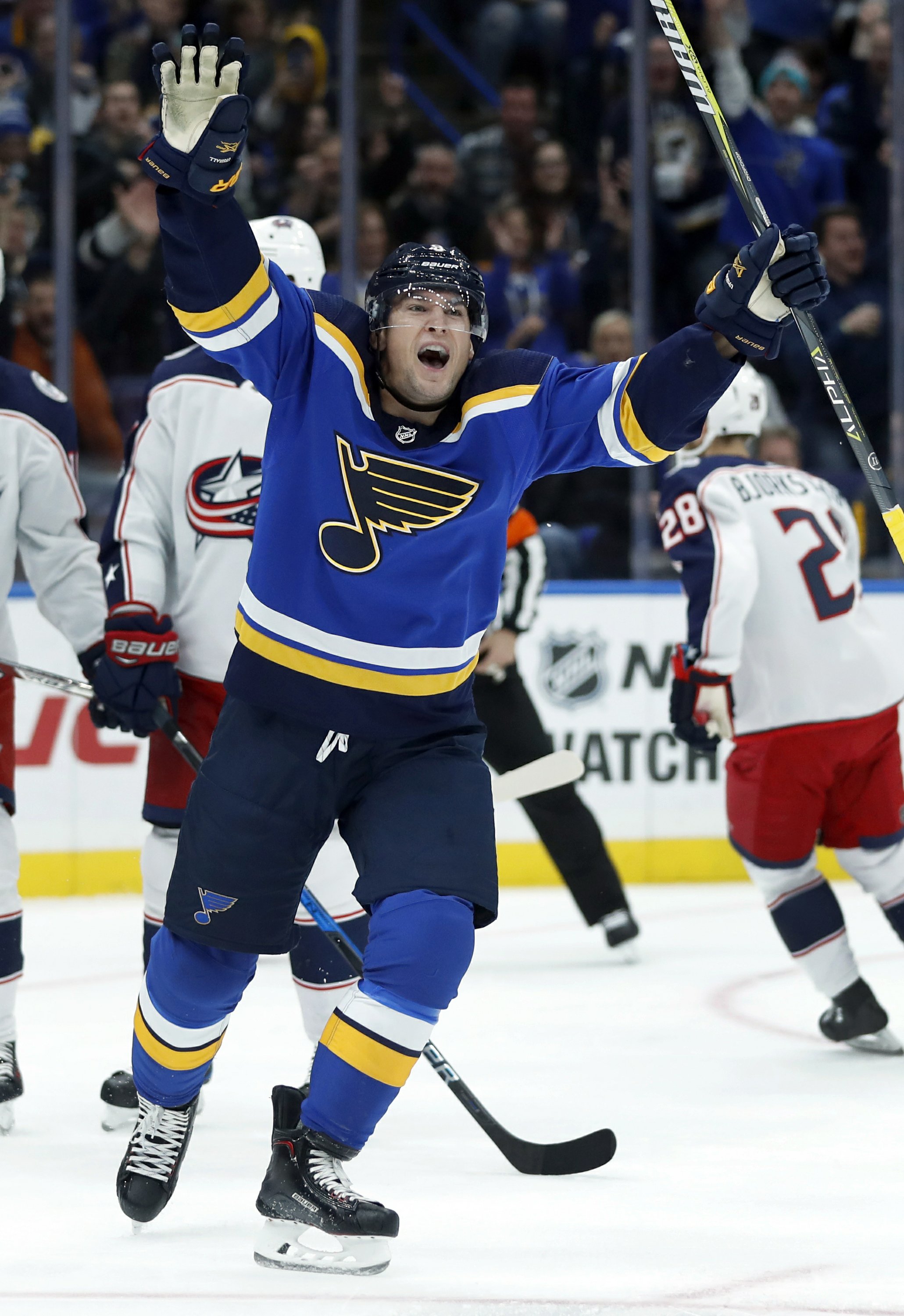 Allen, Upshall lead Blues to 4-1 win over Blue Jackets | AP News