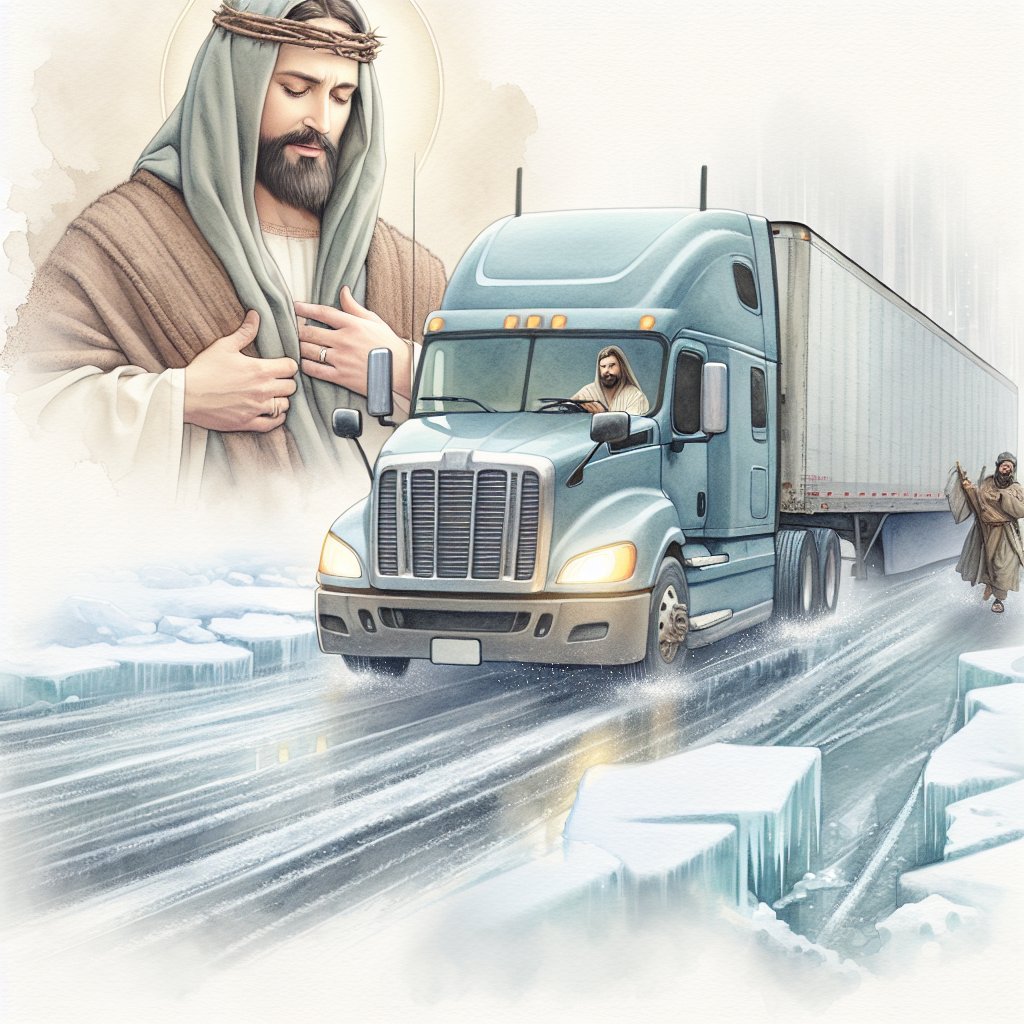 Jesus driving a semi | Bible Art