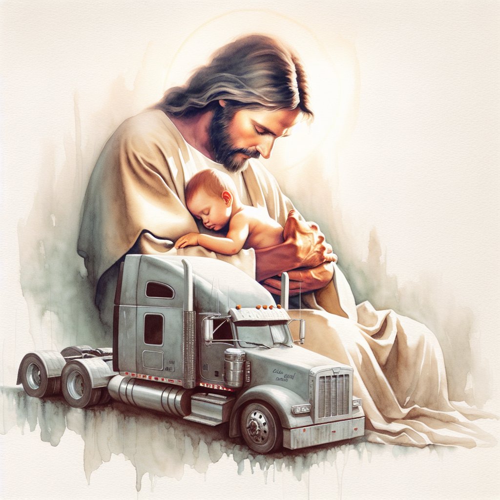 Jesus driving a semi | Bible Art