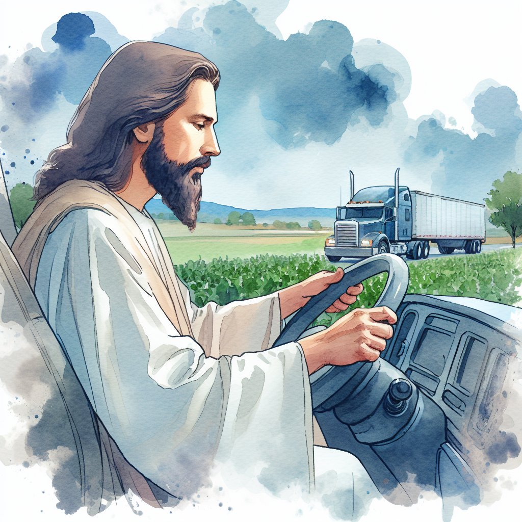 Jesus driving a semi | Bible Art