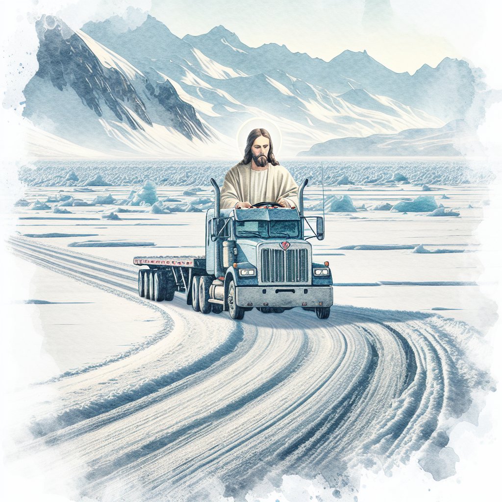 Jesus driving a semi | Bible Art