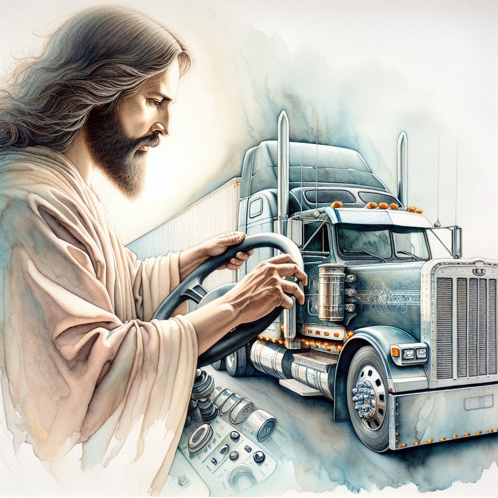 Jesus driving a semi | Bible Art