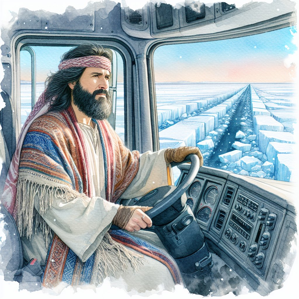 Jesus driving a semi | Bible Art