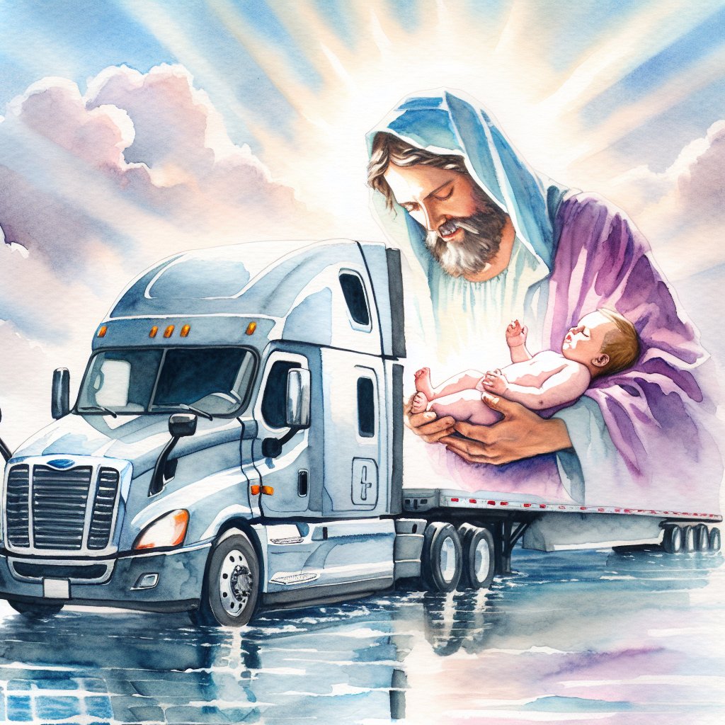 Jesus holding a semi | Bible Art