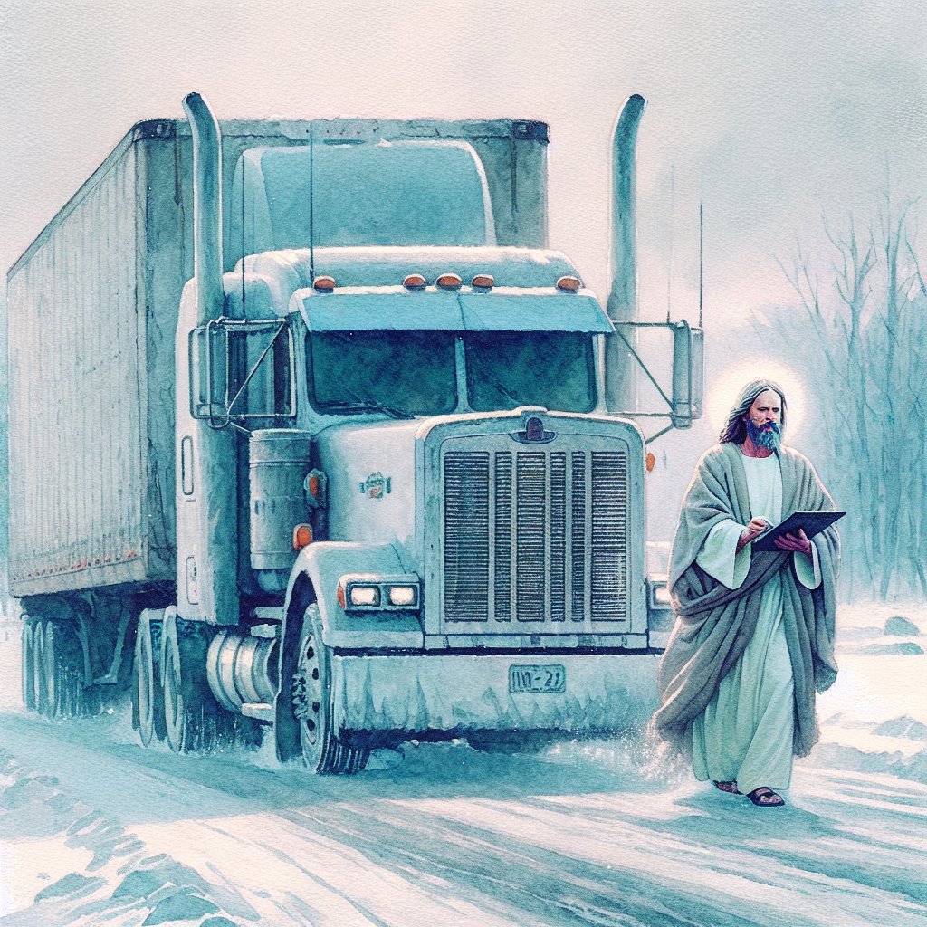 Jesus driving a semi | Bible Art