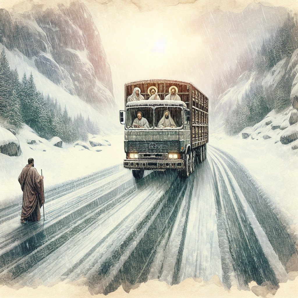 Jesus driving a semi | Bible Art