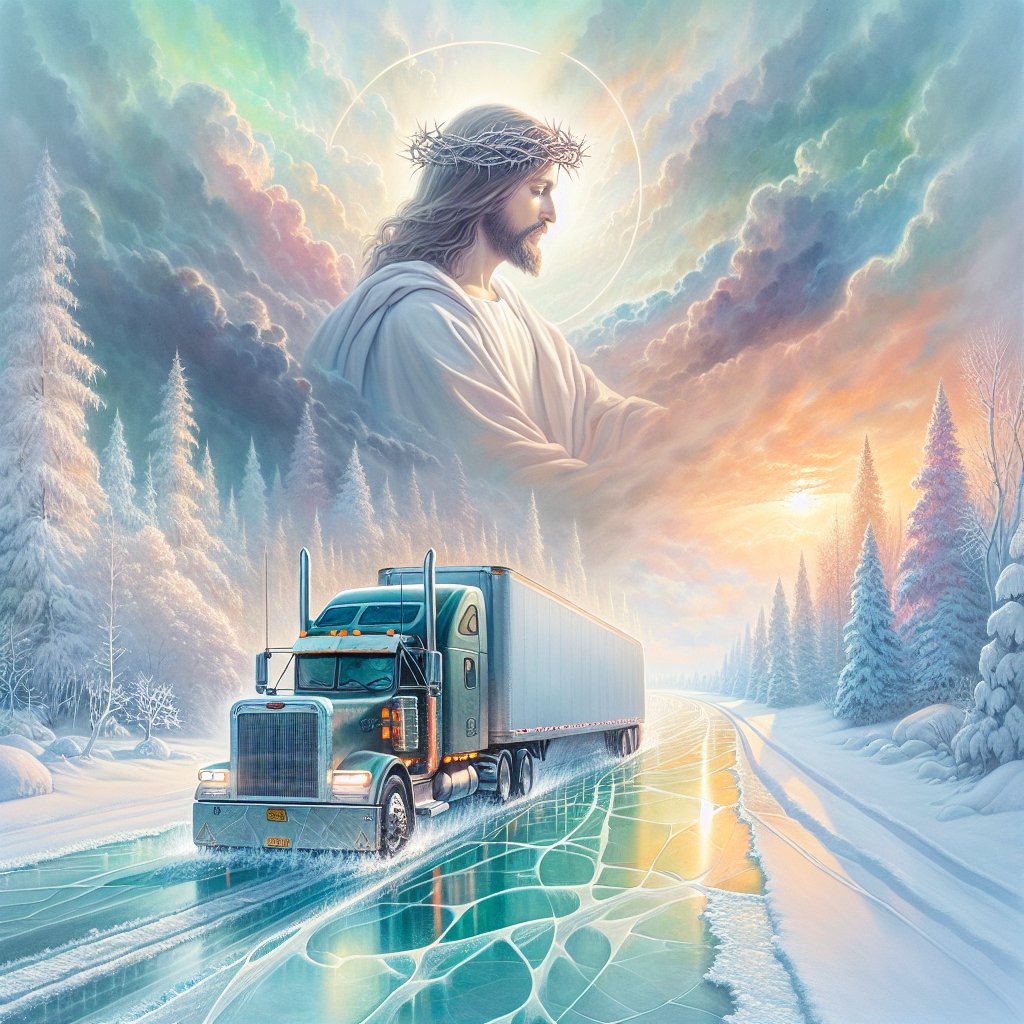 Jesus driving a semi | Bible Art