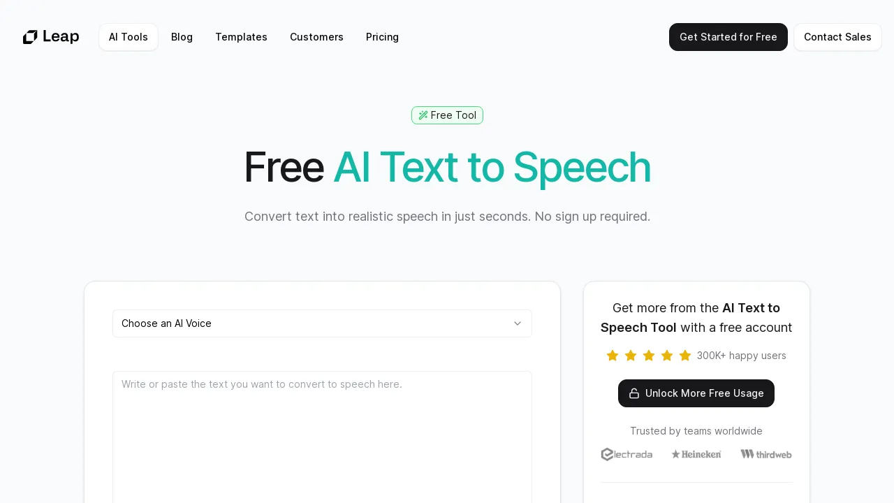 Free AI Text to Speech by Leap AI - BestofAI