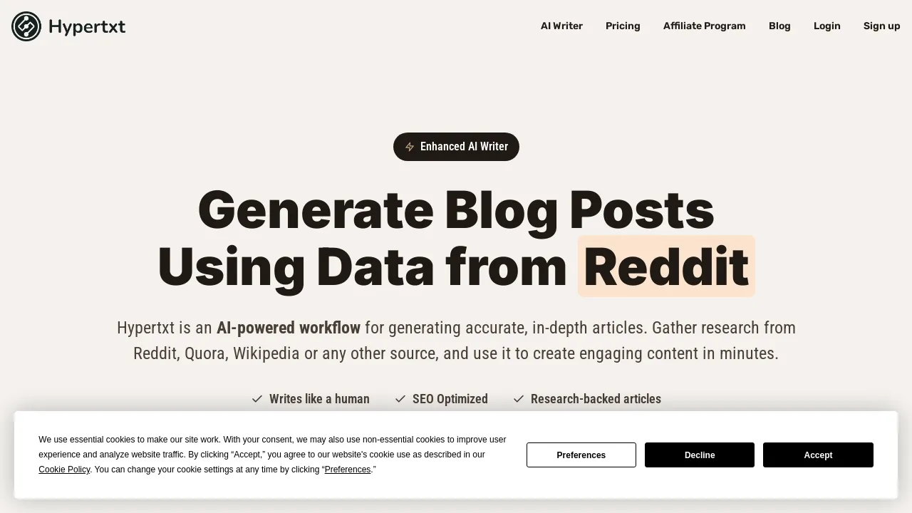 Hypertxt: AI-Powered Research-Driven Blog Post Generator - BestofAI