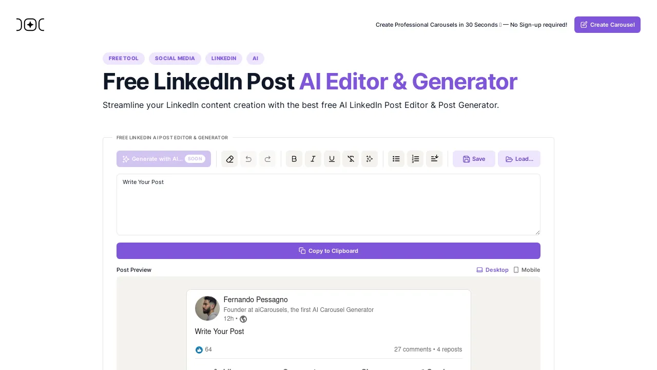 LinkedIn AI Post Editor - BestofAI
