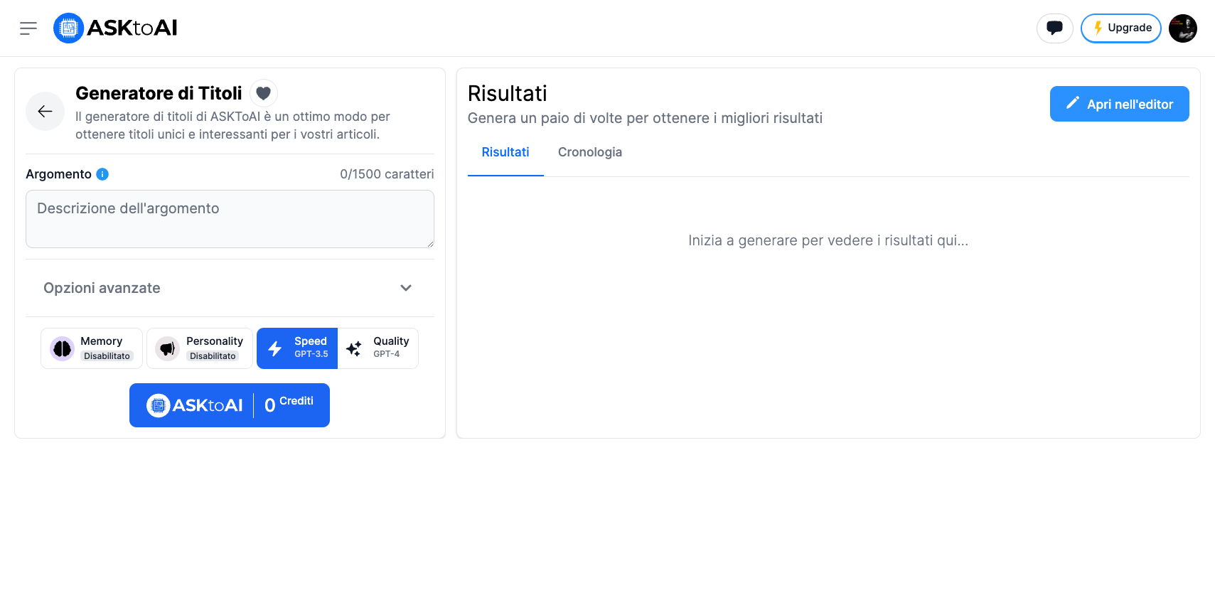 Generatore di titoli - ASKtoAI