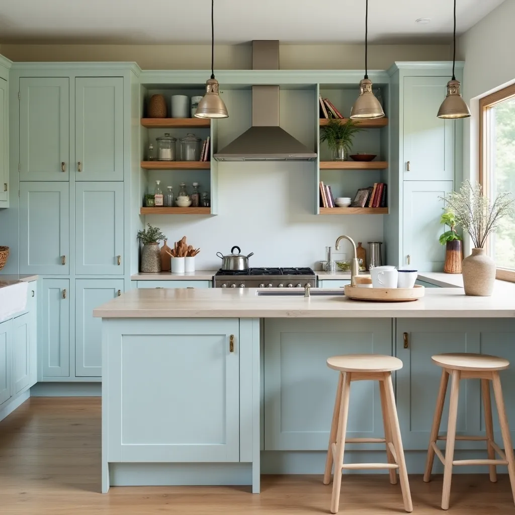 Duck Egg Blue Kitchen Cabinets Ideas - HomeDesignsAI