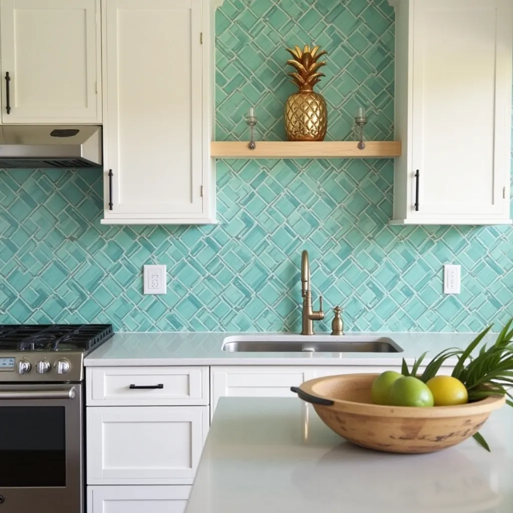 Gold and Blue Kitchen - HomeDesignsAI