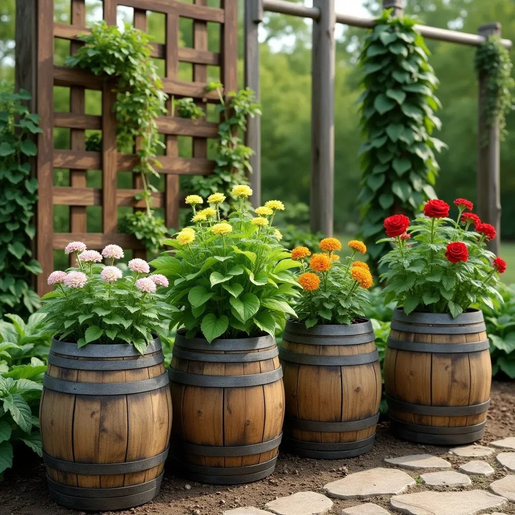 Wine Barrels Garden Design Ideas - HomeDesignsAI
