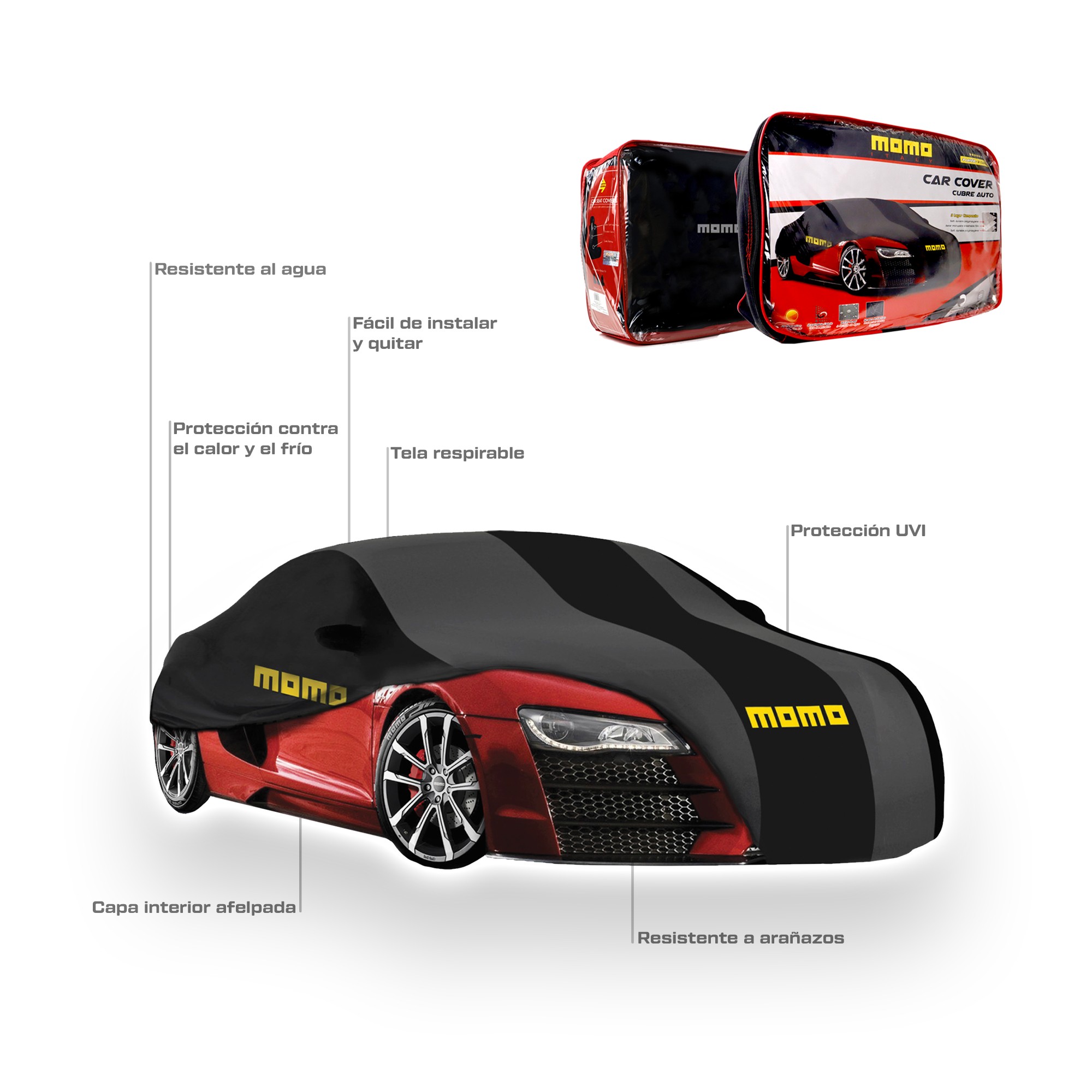 Cubre Coches De Coche 2 Capa Talla M Color Negro/Gris Momo