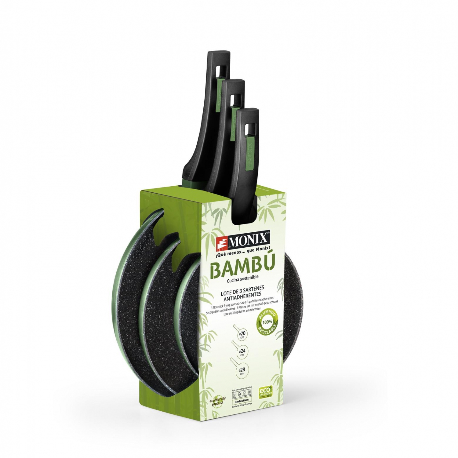 Set 3 Sartenes De Aluminio Monix Bambú 20 24 28 Cm