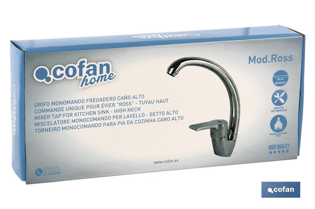 Grifo De Fregadero Monomando | Caño Alto En C | Modelo Ross | Fabricado ...